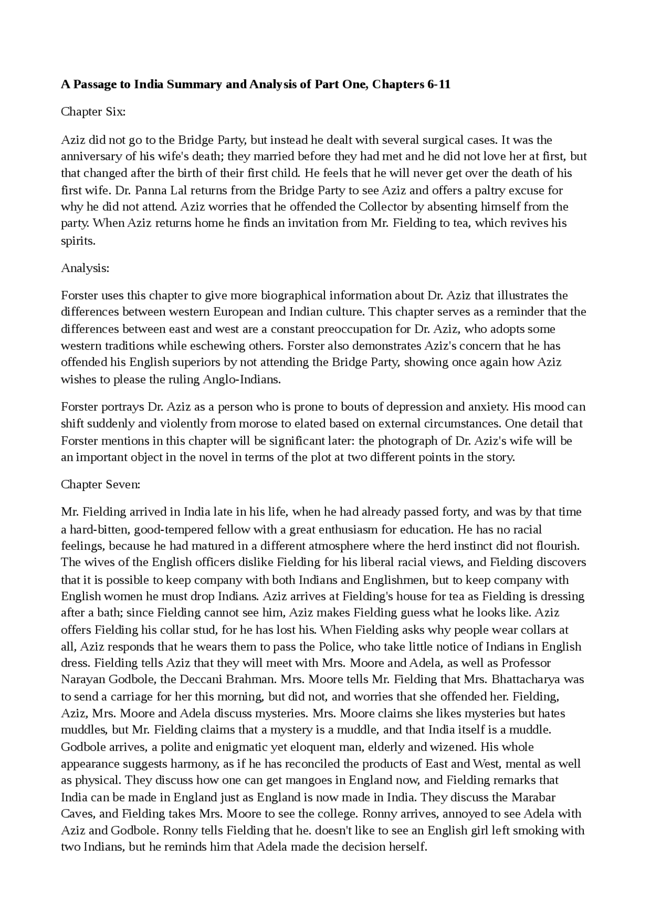 A Passage To India E M Forster Docsity
