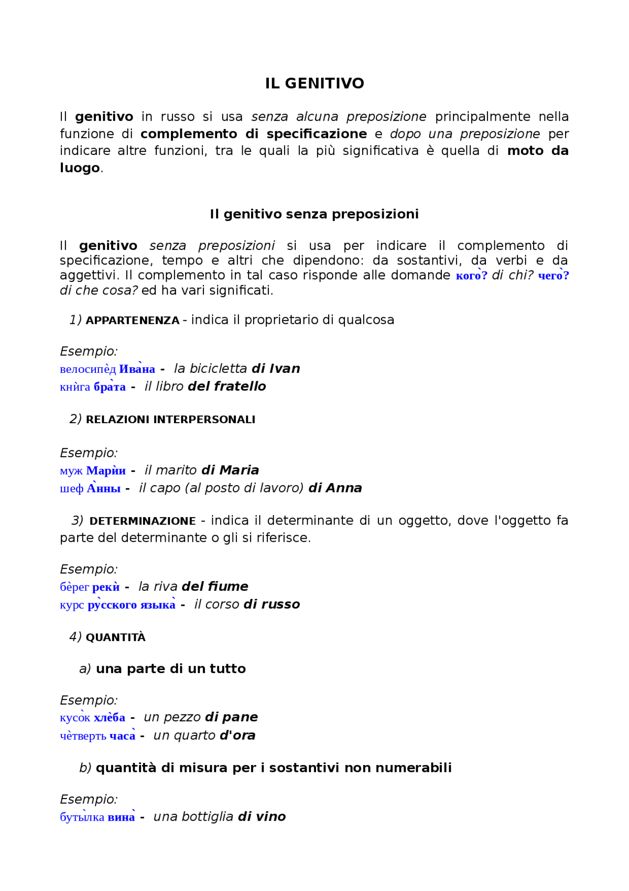 Casi Lingua Russa Riassunto Docsity