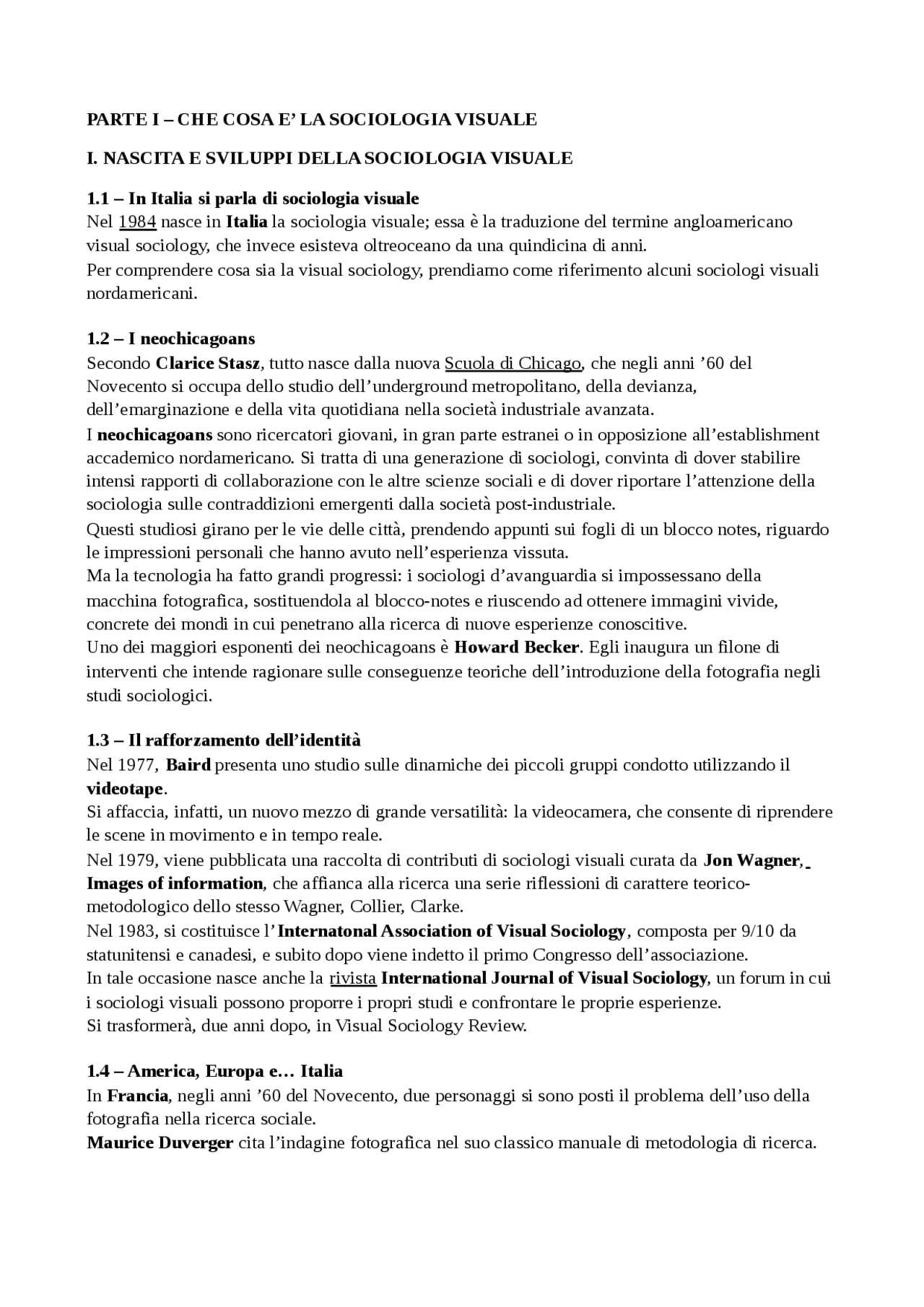 Riassunto Sociologia Visuale Docsity