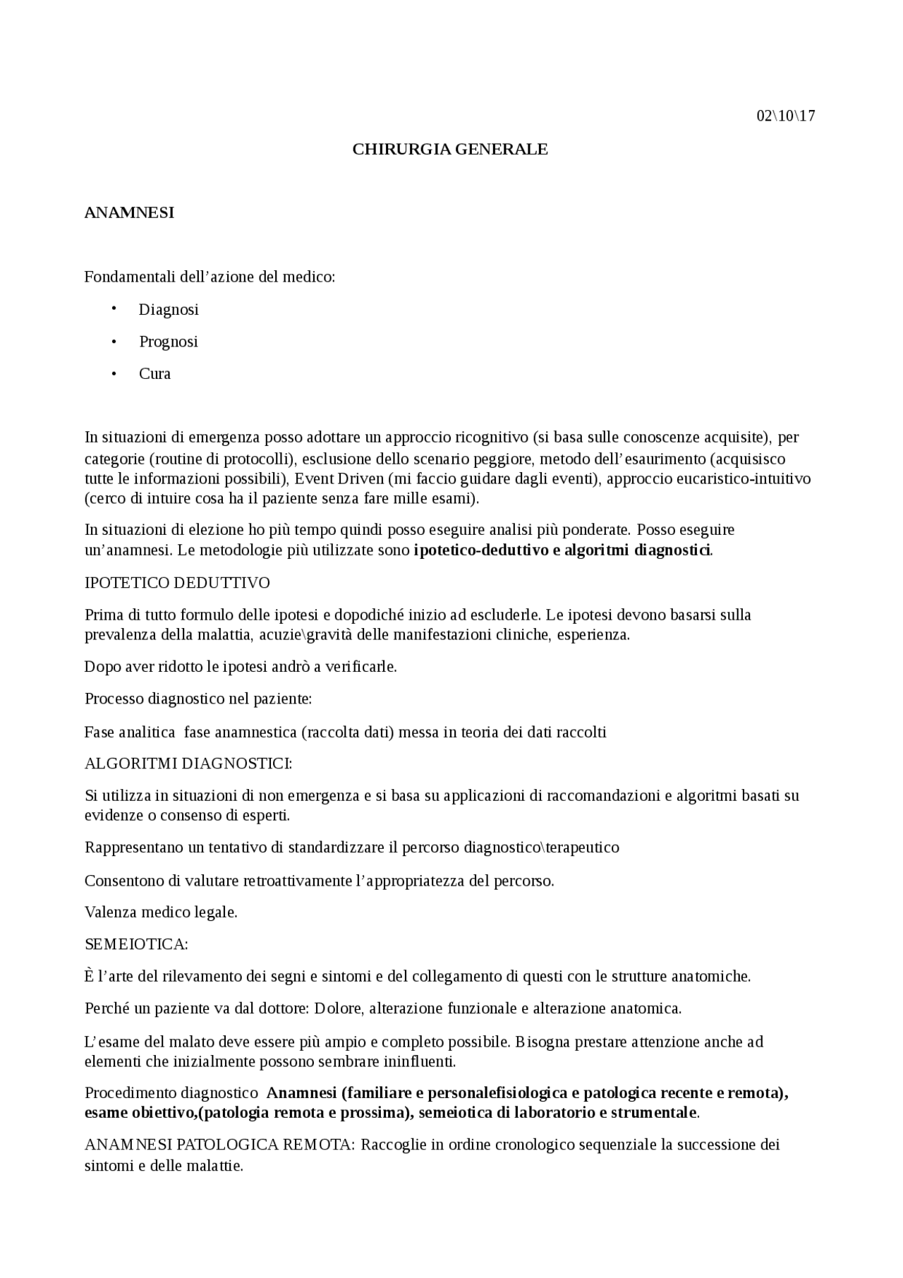 Appunti Di Chirurgia Generale Docsity