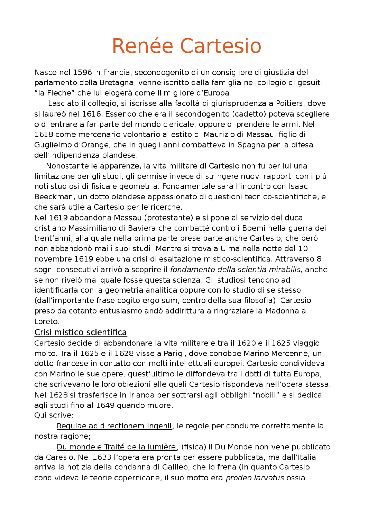 Appunti Filosofia Cartesiodescartes Docsity