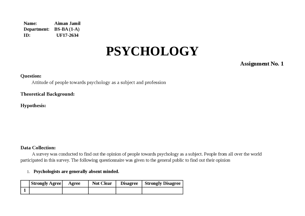 What people think about psychology - Docsity