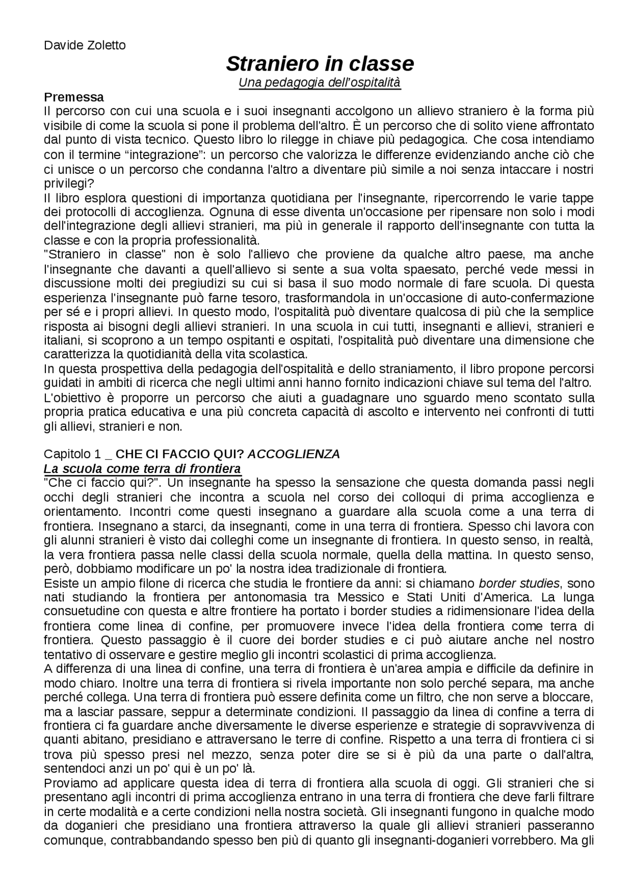 Straniero In Classe Davide Zoletto Docsity