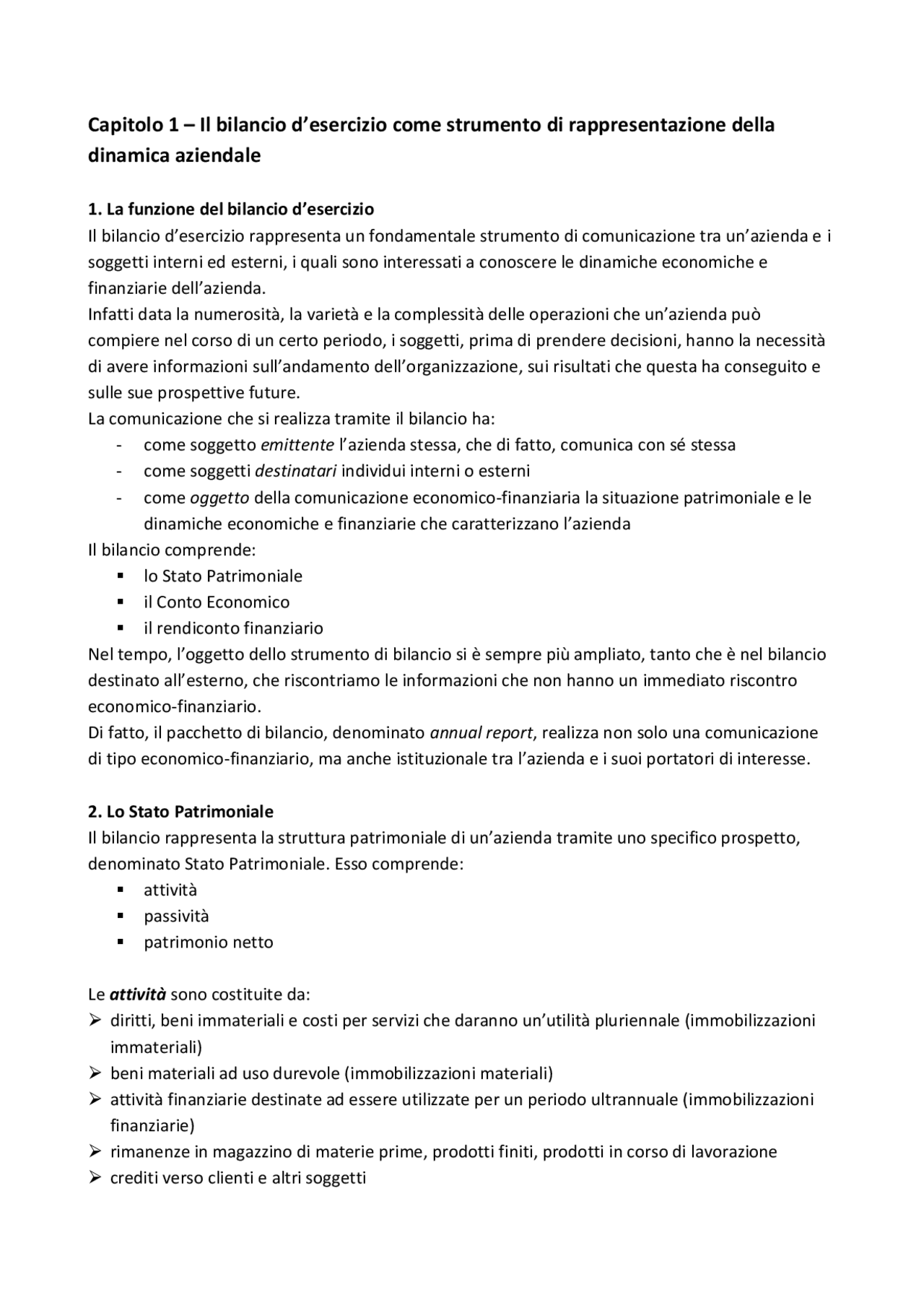 Riassunto Libro Elementi Di Bilancio E Di Management Volume I