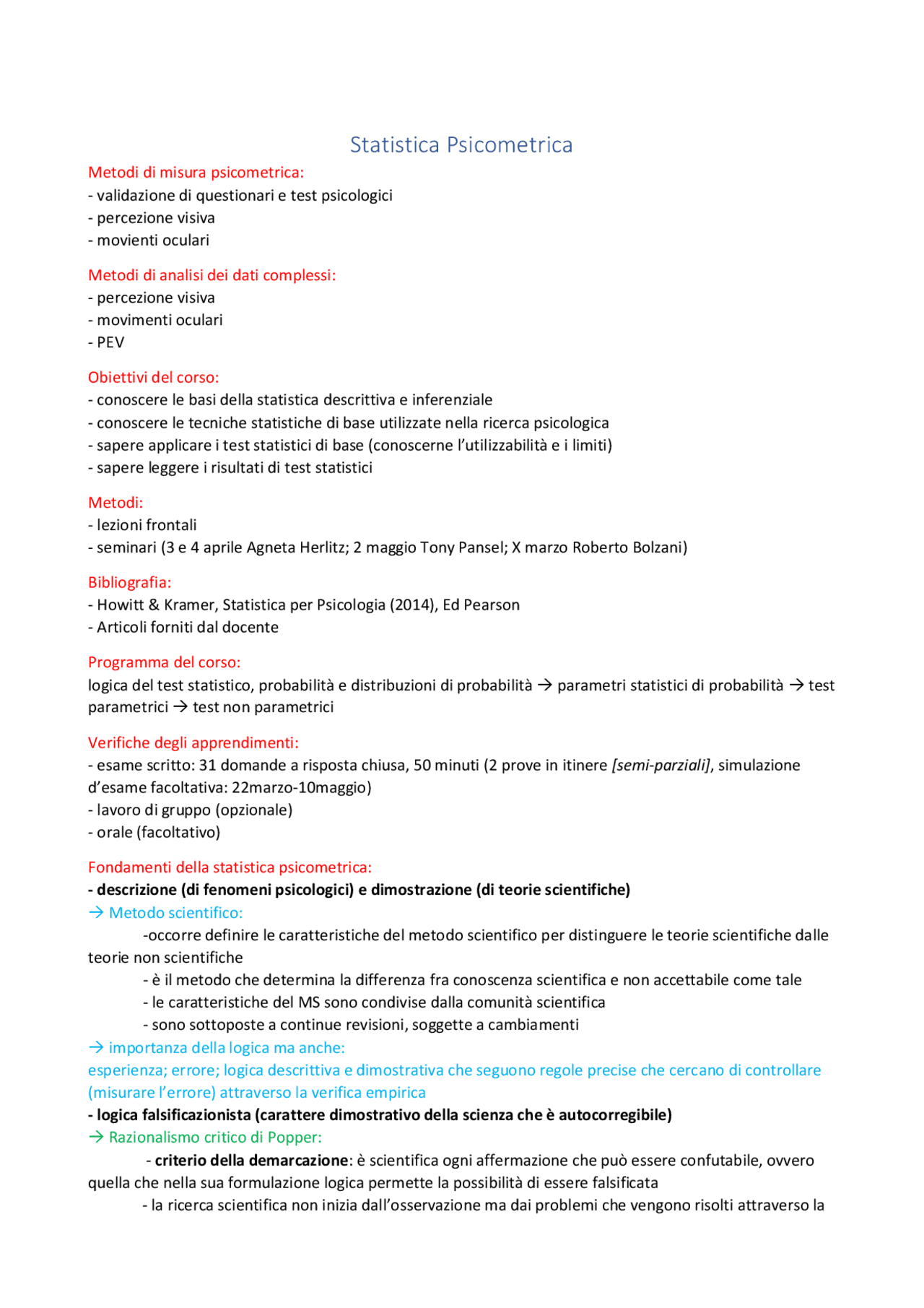 Appunti Di Statistica Psicometrica Appunti Di Statistica Docsity