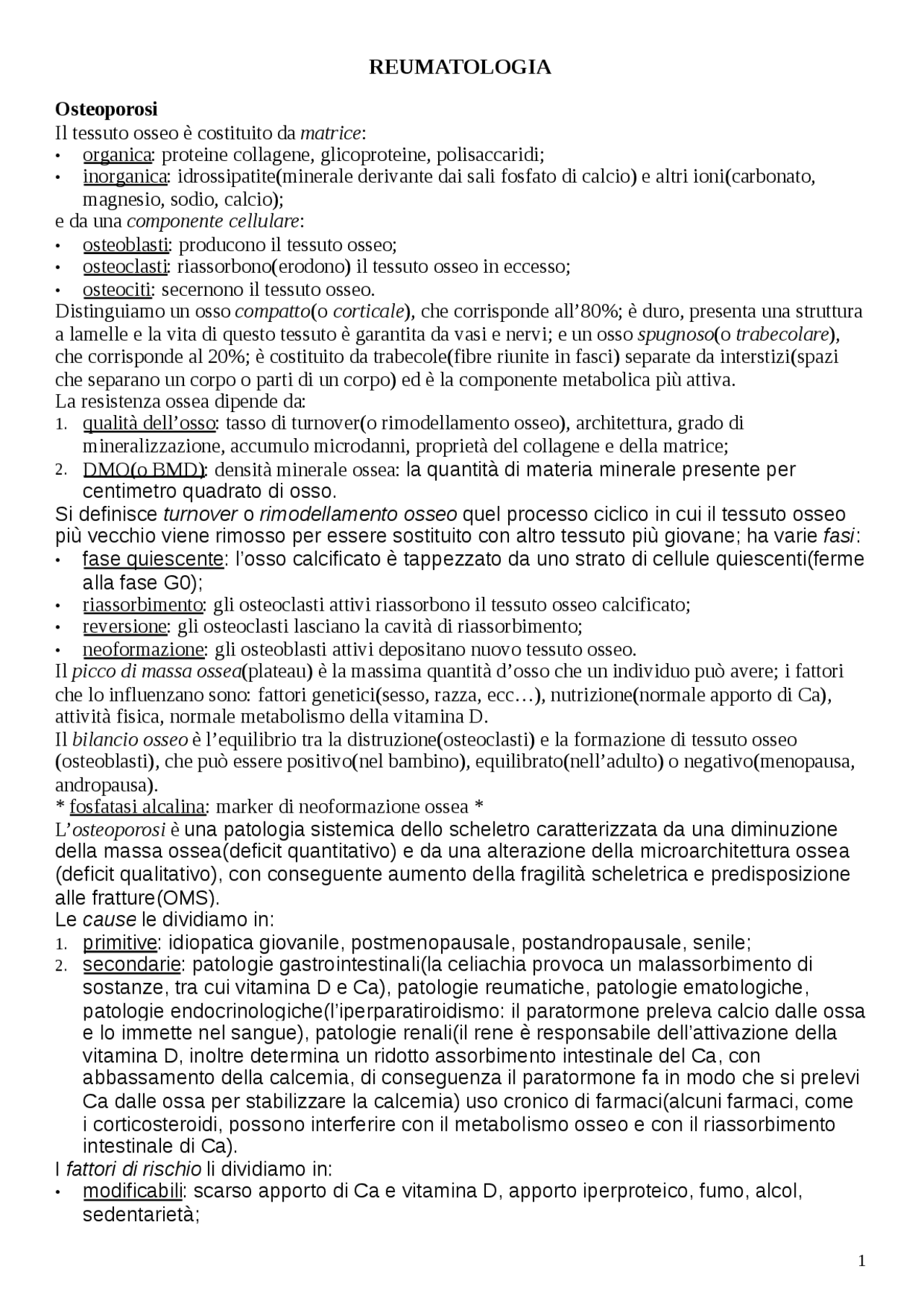 Riassunti Completi Reumatologia Docsity