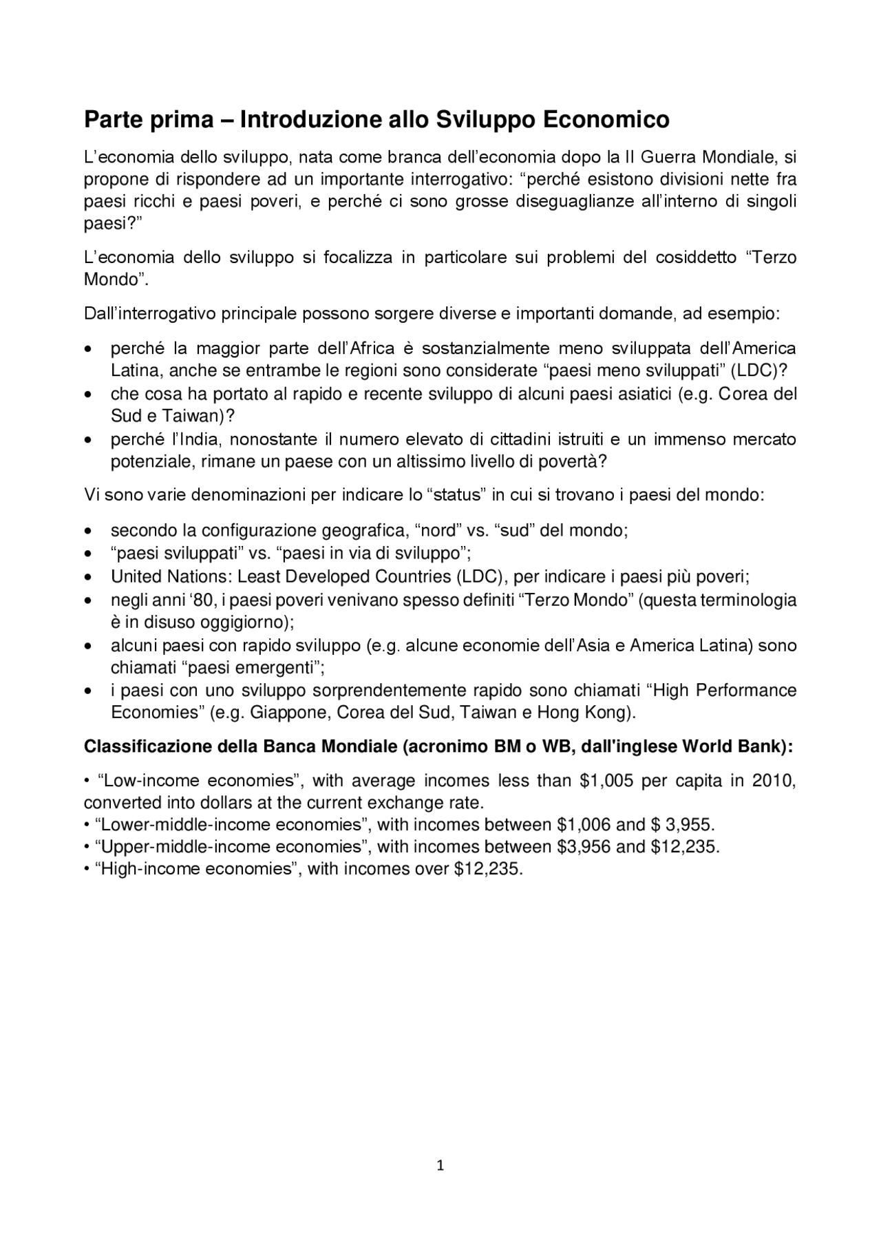 Appunti Corso Di Economia Dello Sviluppo Docsity