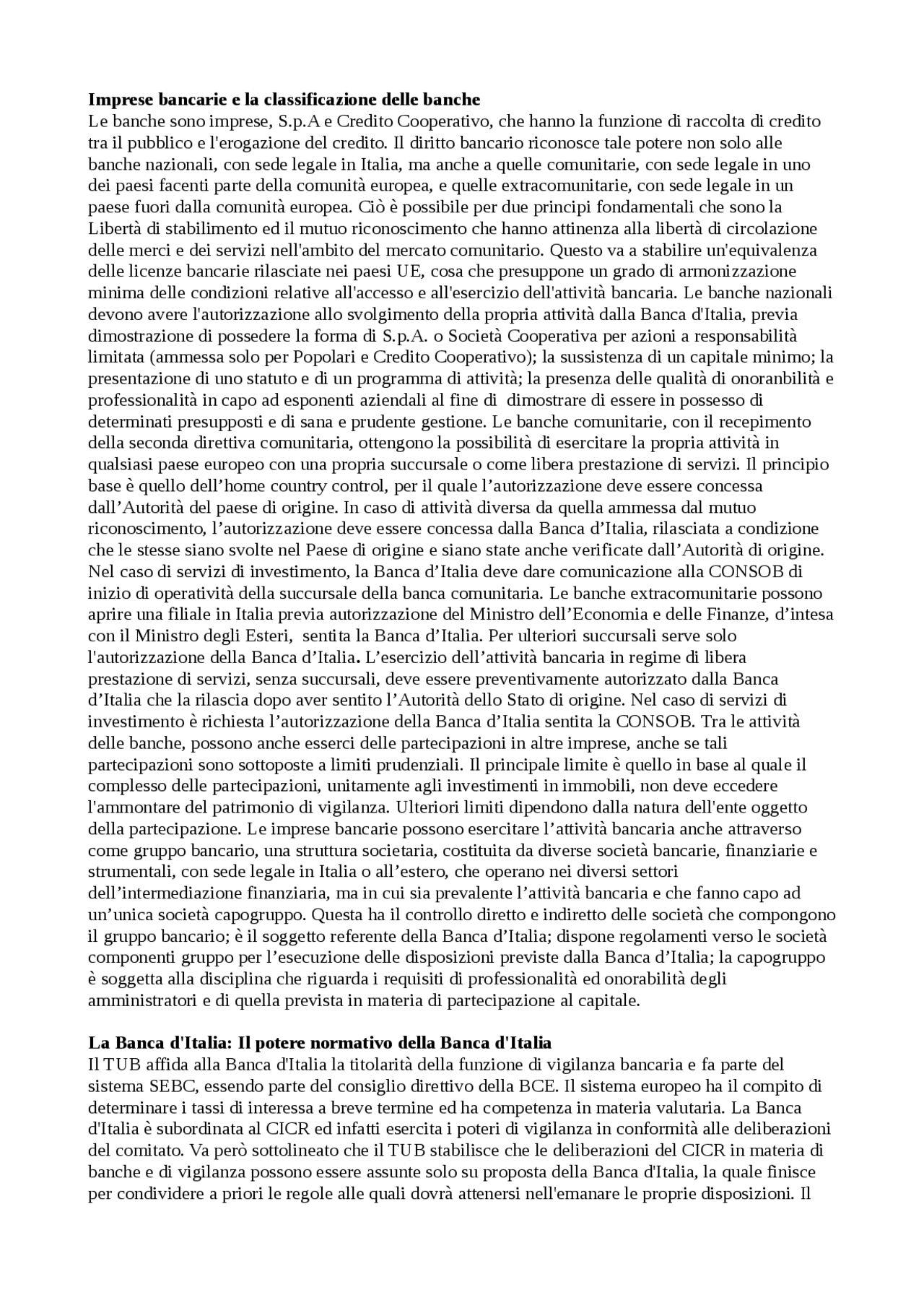 Diritto Bancario Unimarconi Professor Condemi Docsity