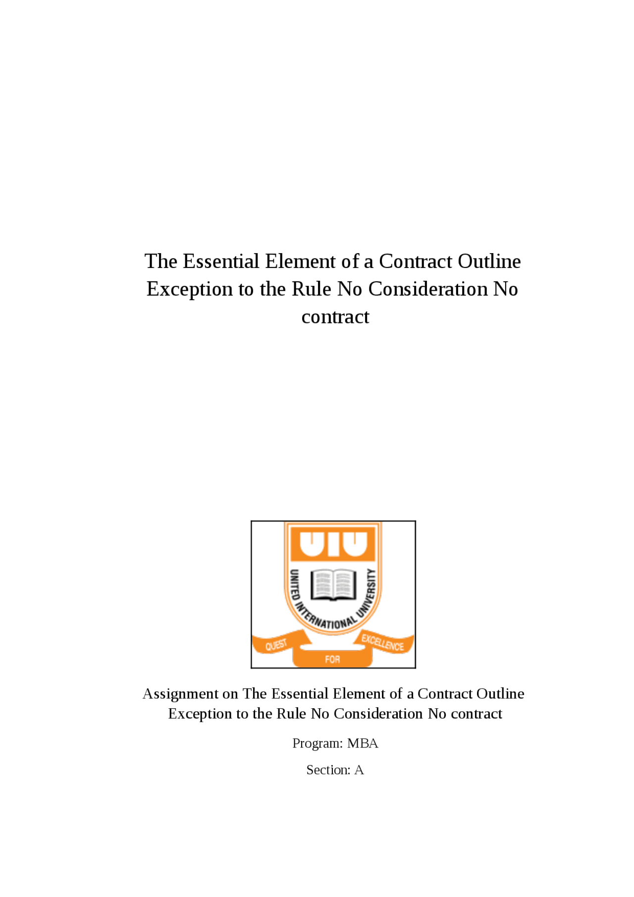 The Essential Element of a Contract Outline Exception to the Rule No ...