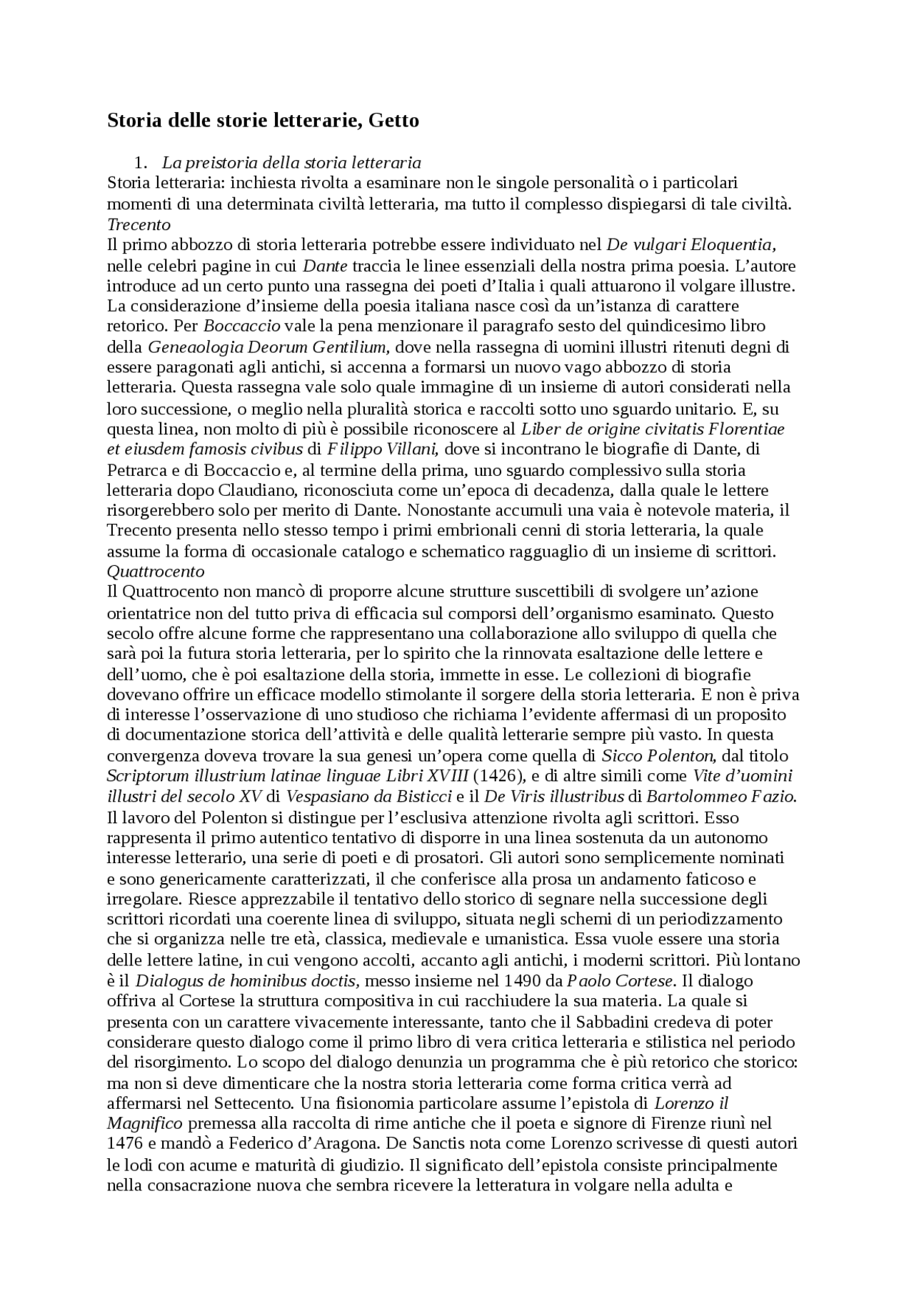 Storia Delle Storie Letterarie Getto Docsity