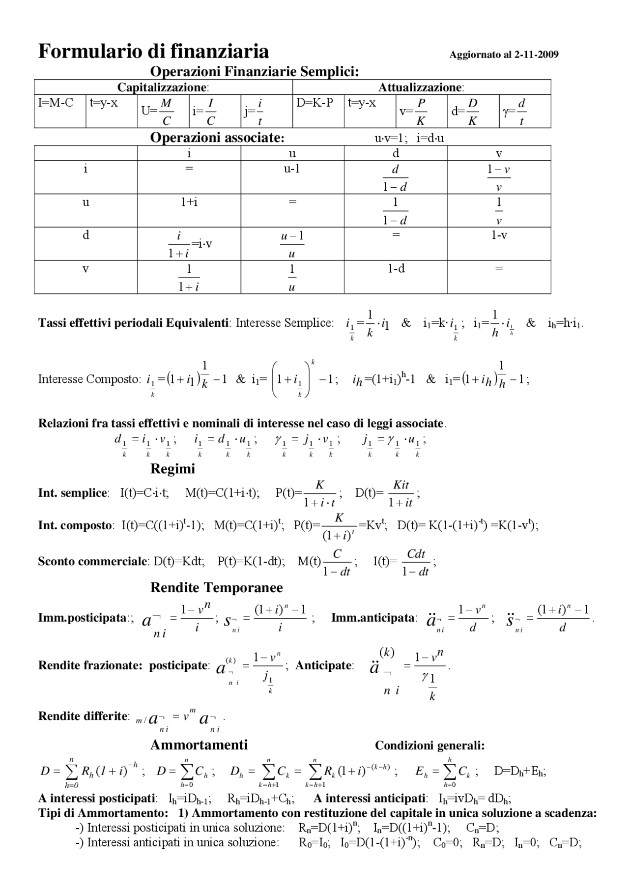 Formulario di matematica finanziaria | Formulari di Matematica ...