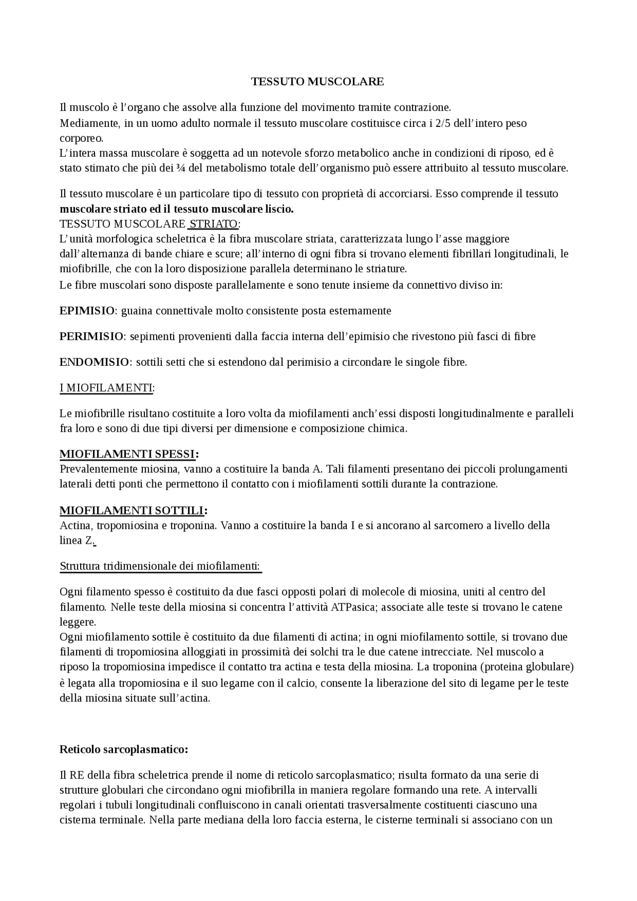 Descrizione Tessuto Muscolare Docsity