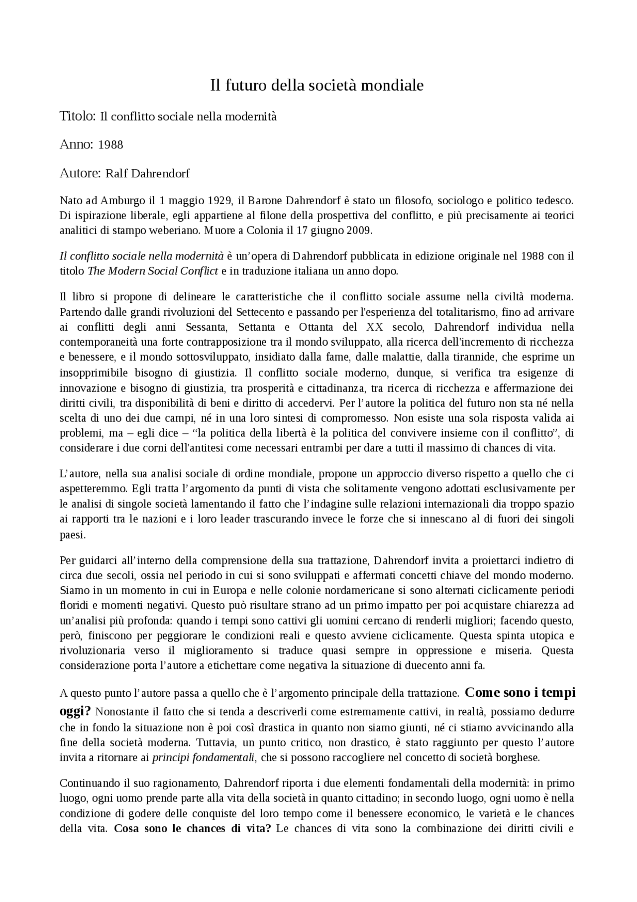 Relazione Ralf Dahrendorf Docsity