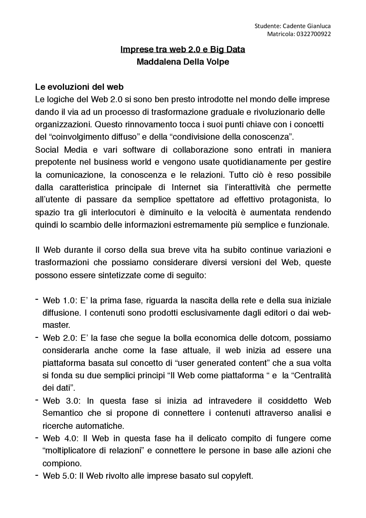 Imprese Tra Web 20 E Big Data Docsity