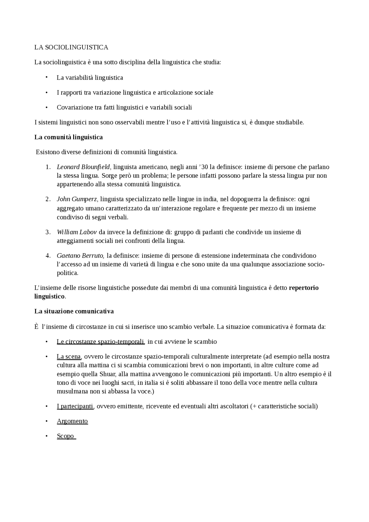 Appunti Linguistica Generale Prof Scala La Sociolinguistica Docsity