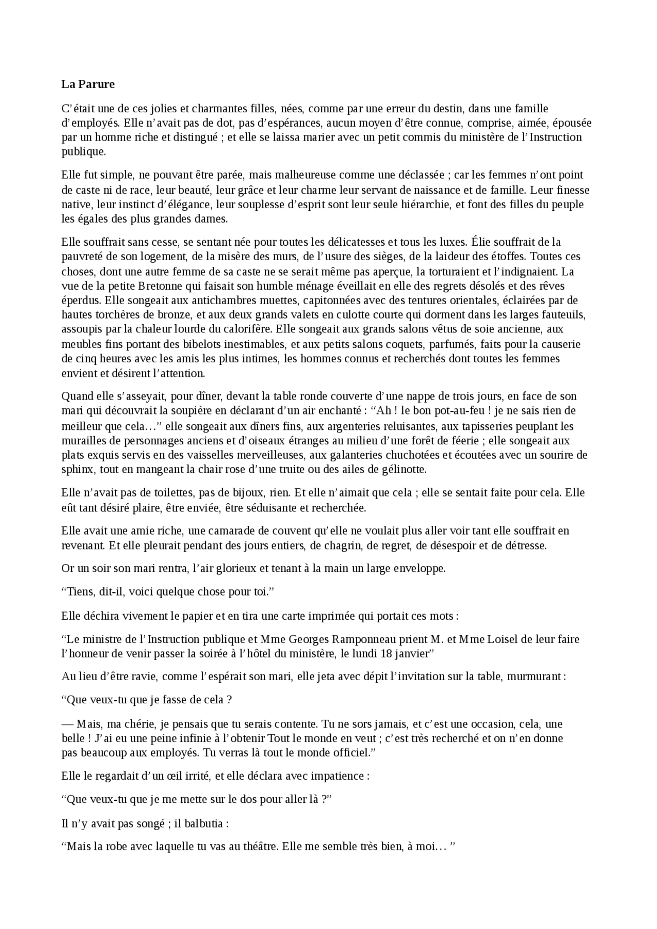 La Parure de Maupassant - Docsity