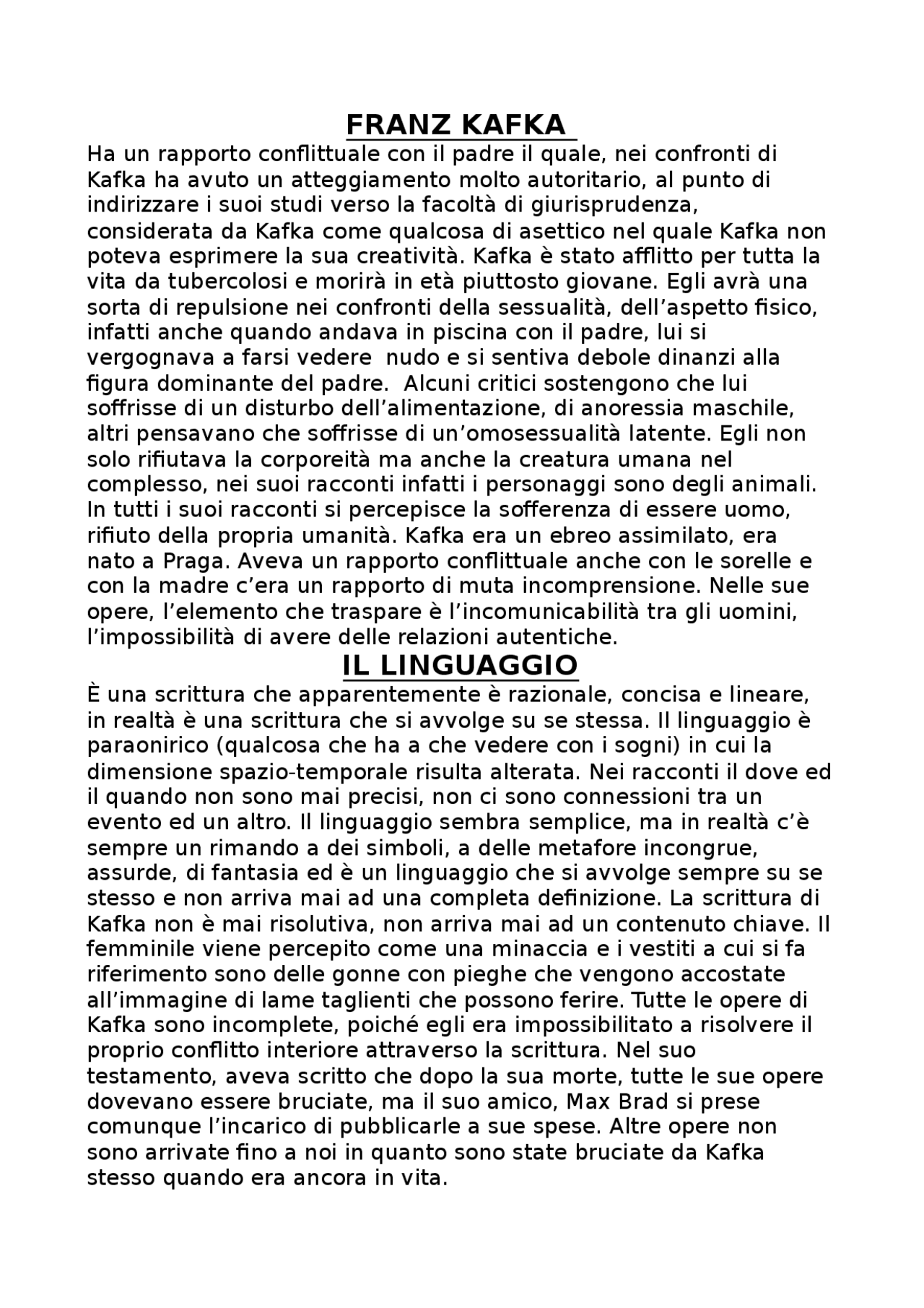 Kafka E Le Sue Opere Docsity