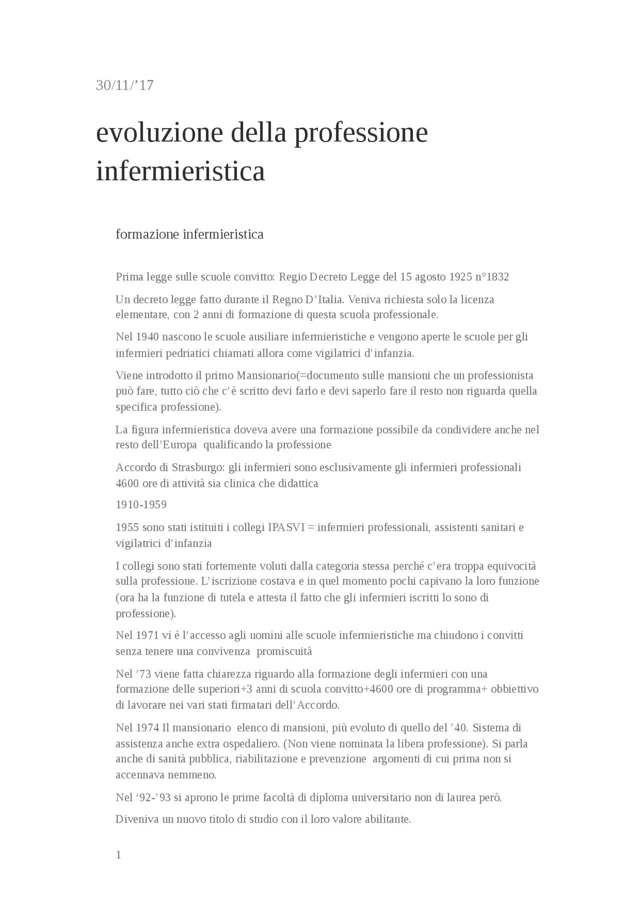 Legislazione Della Professione Infermieristica Docsity