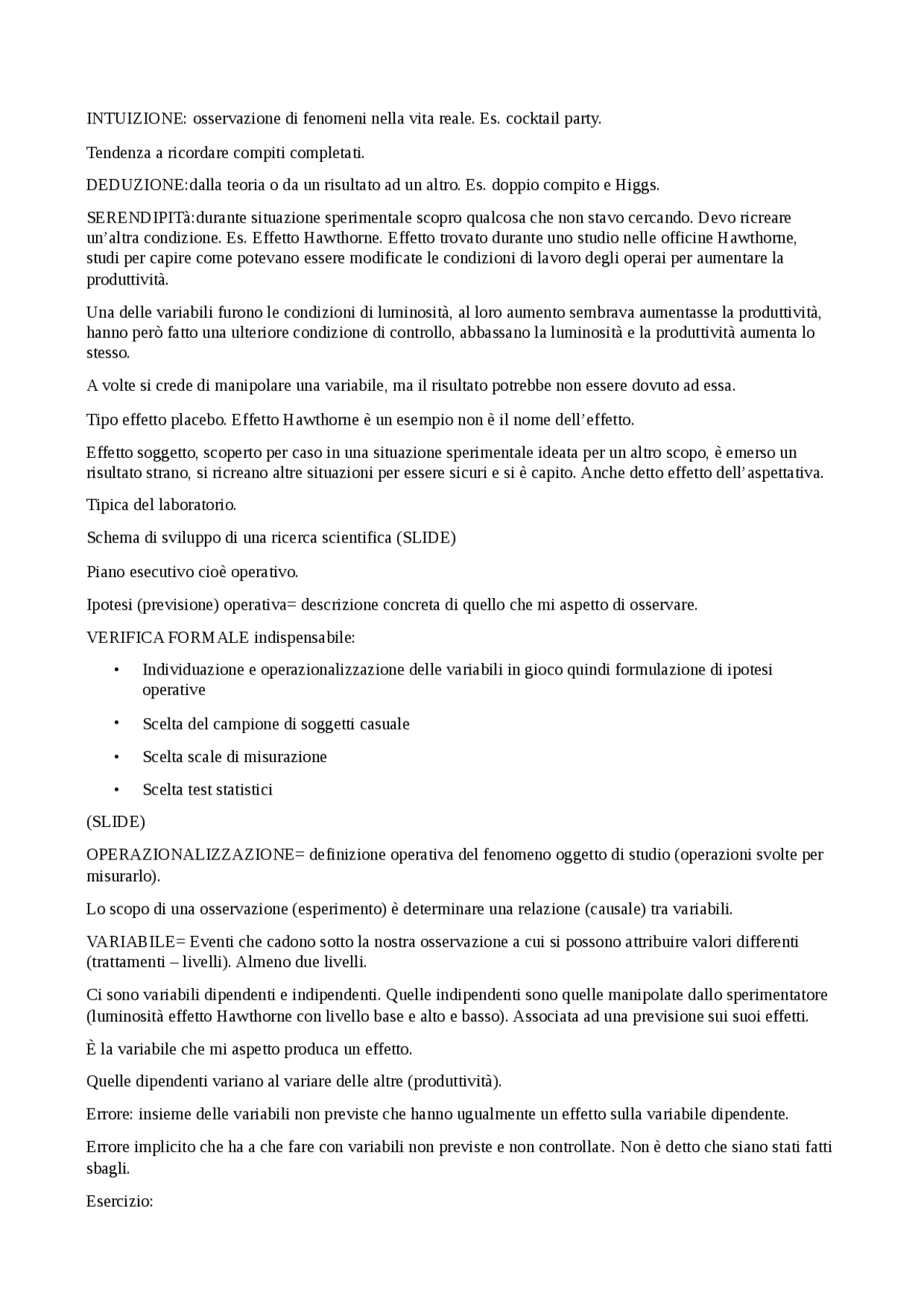 Psicologia generale primo modulo - Docsity