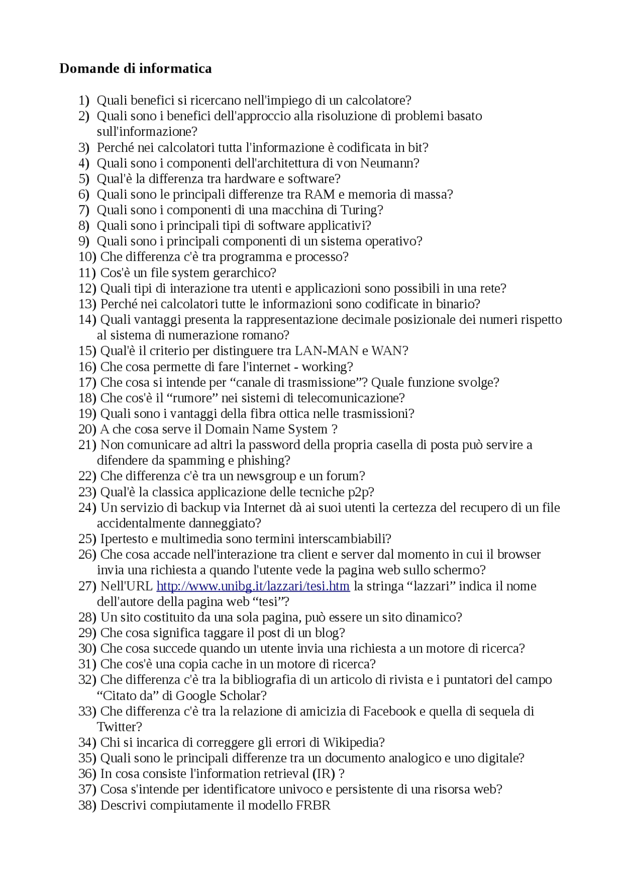 Test Di Informatica Base Docsity