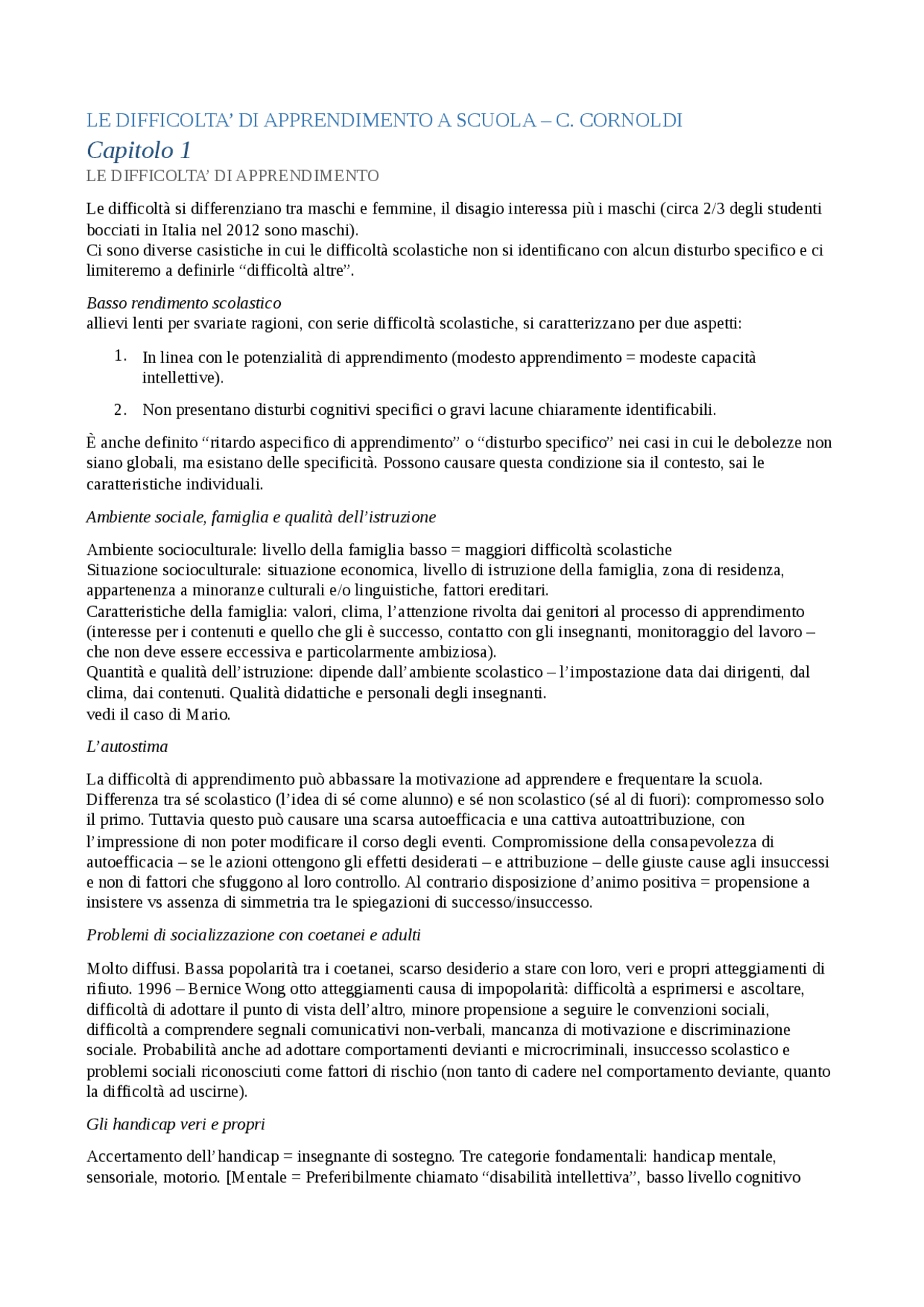 Le Difficoltà Di Apprendimento A Scuola Docsity