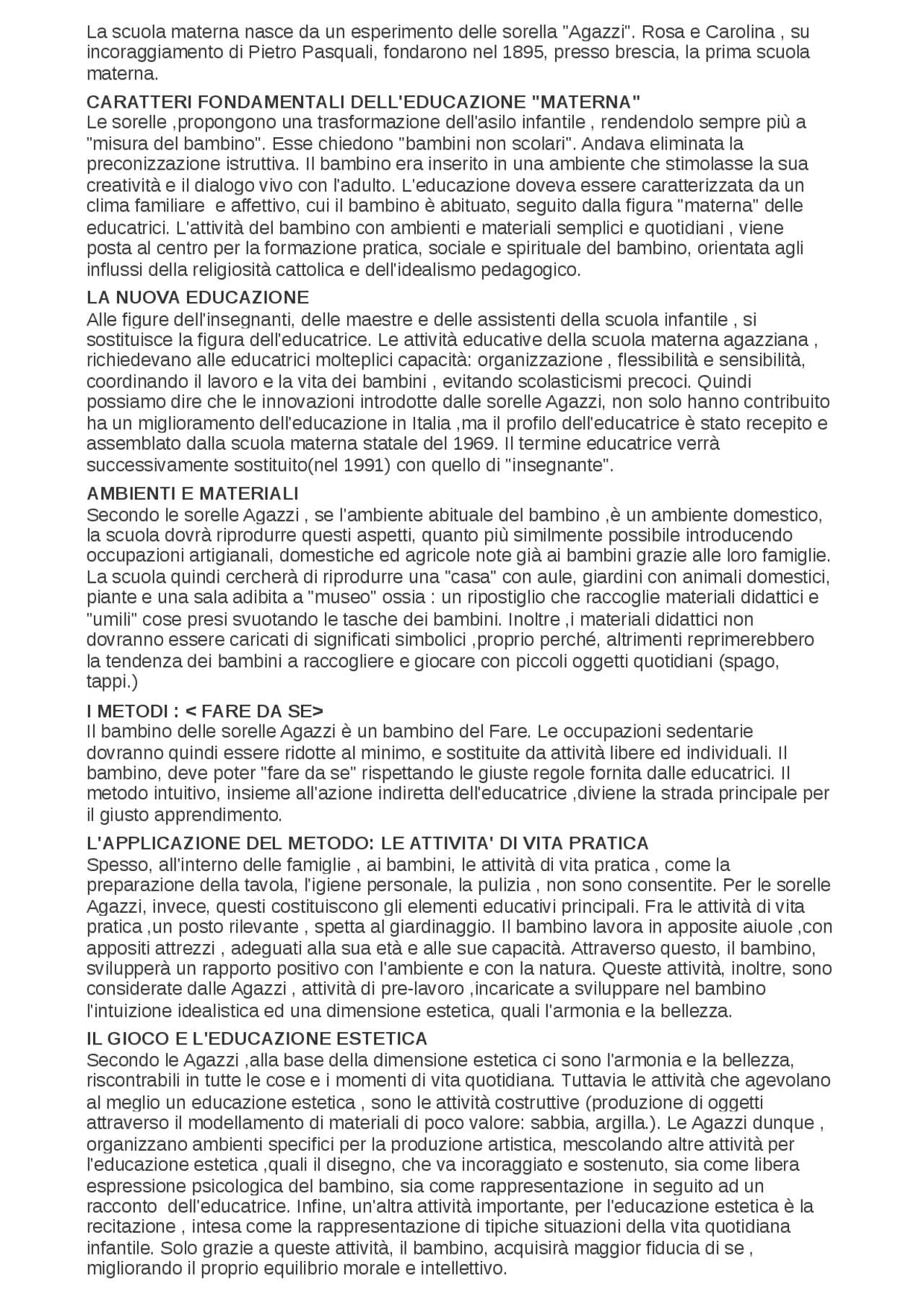 Riassunto Metodo Agazzi Docsity