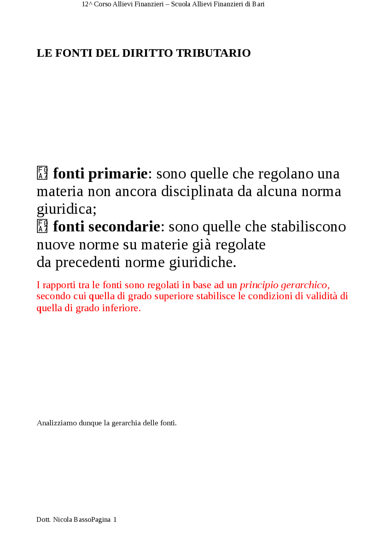 Fonti primarie diritto tributario - Docsity