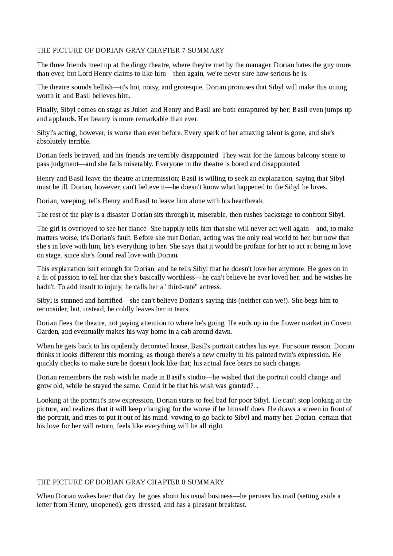 Summary And Analysis Of Chapters 7 And 8 Of Dorian Gray Docsity