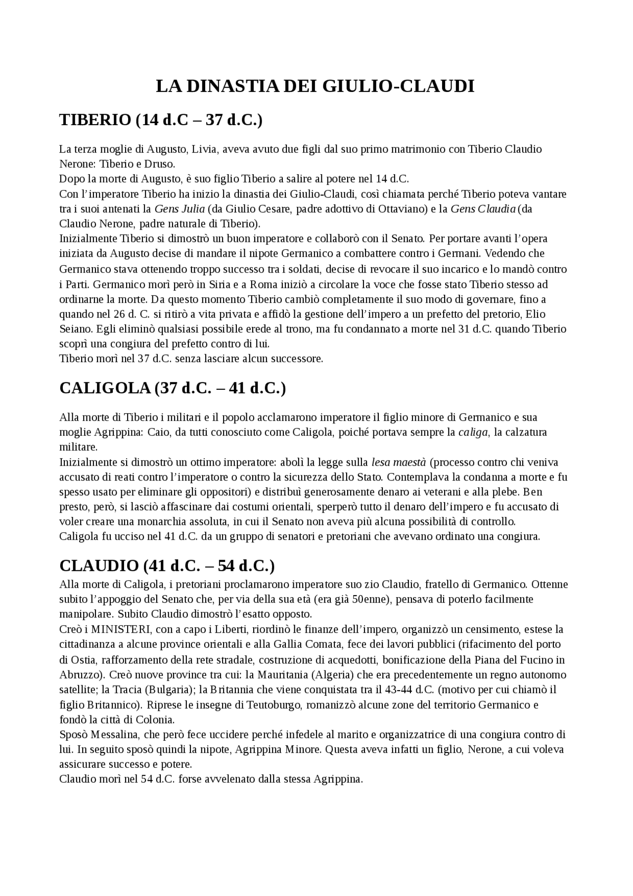 Appunti Dinastia Giulio Claudia Docsity