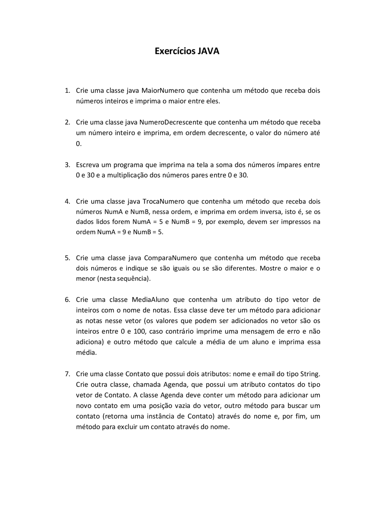 Java Exercicios Orientados Docsity