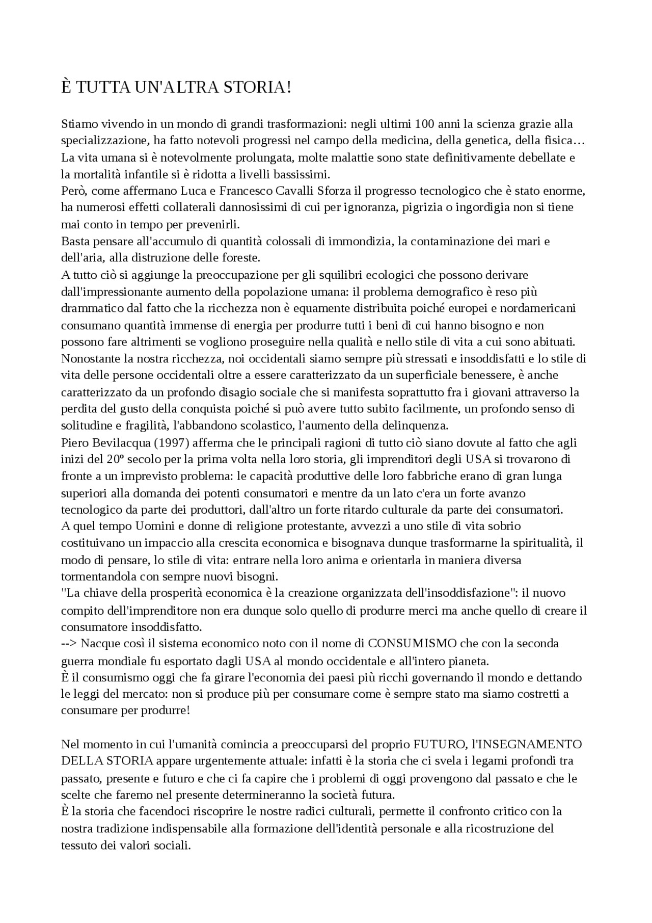 E Tutta Unaltra Storia Sintesi Del Corso Di Storia Docsity