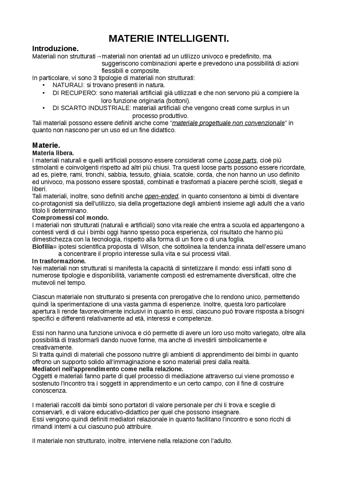 Materie Intelligenti Docsity