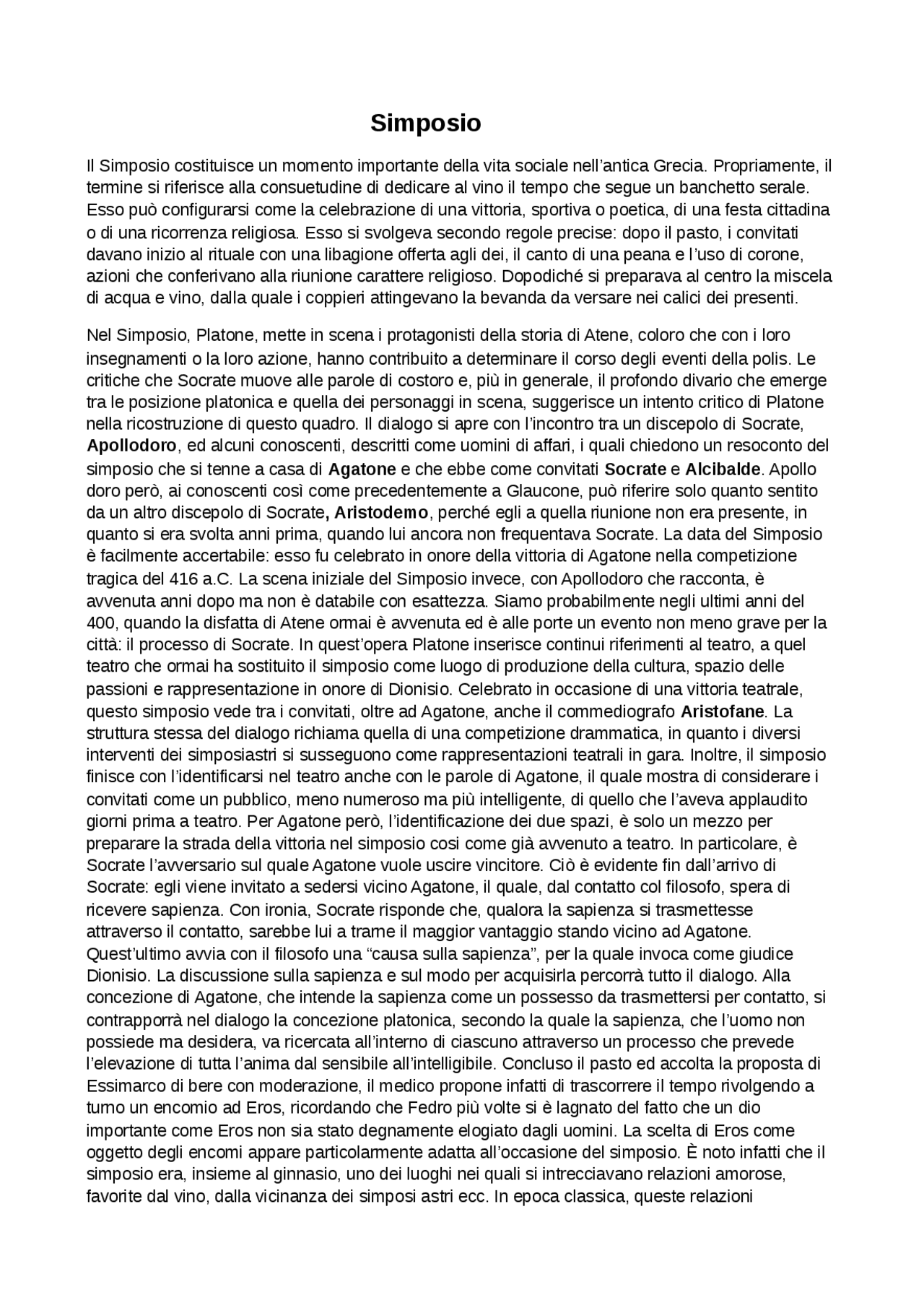Simposio Libro Di Platone Appunti Di Filosofia Docsity