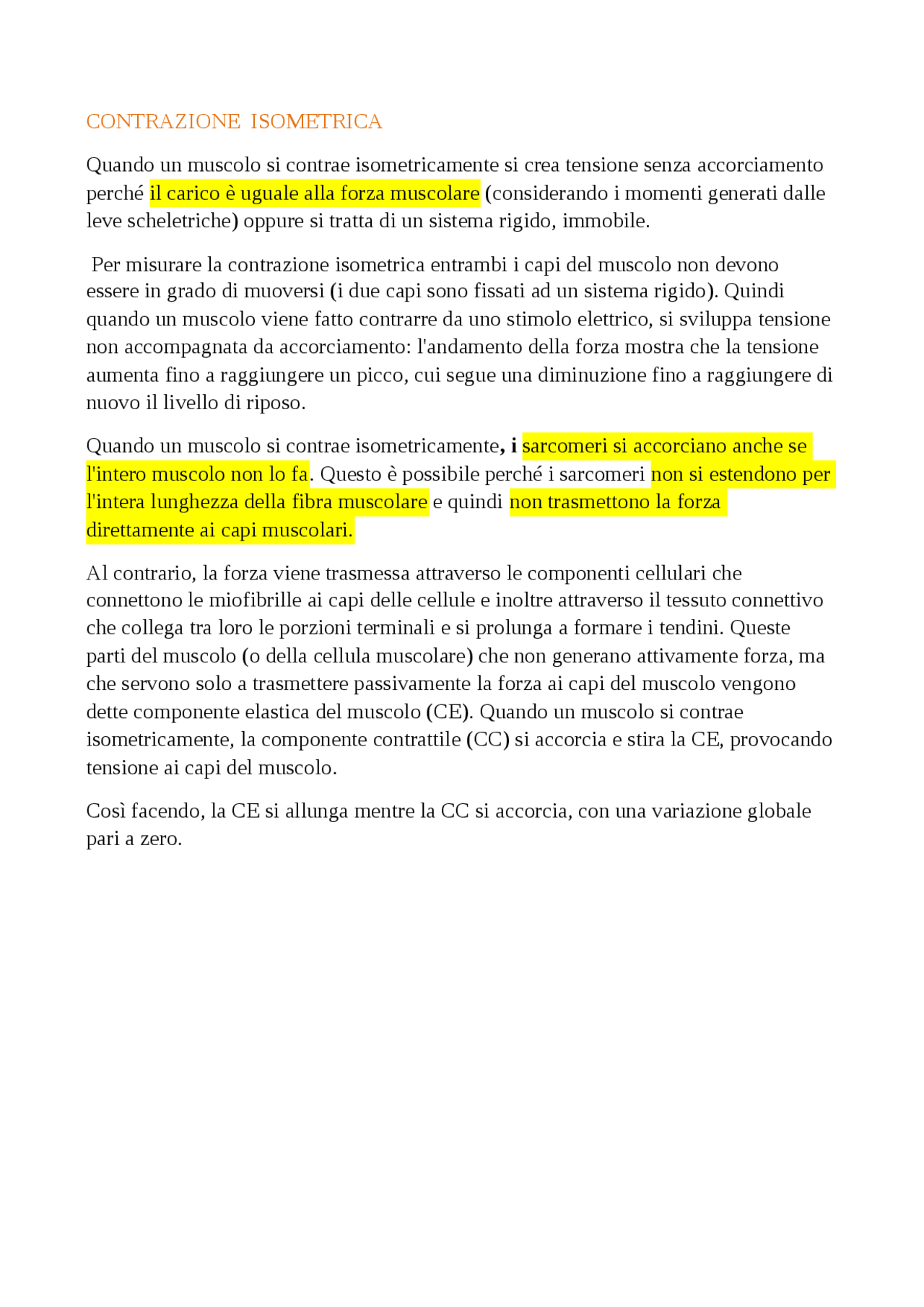 La contrazione isometrica - Docsity