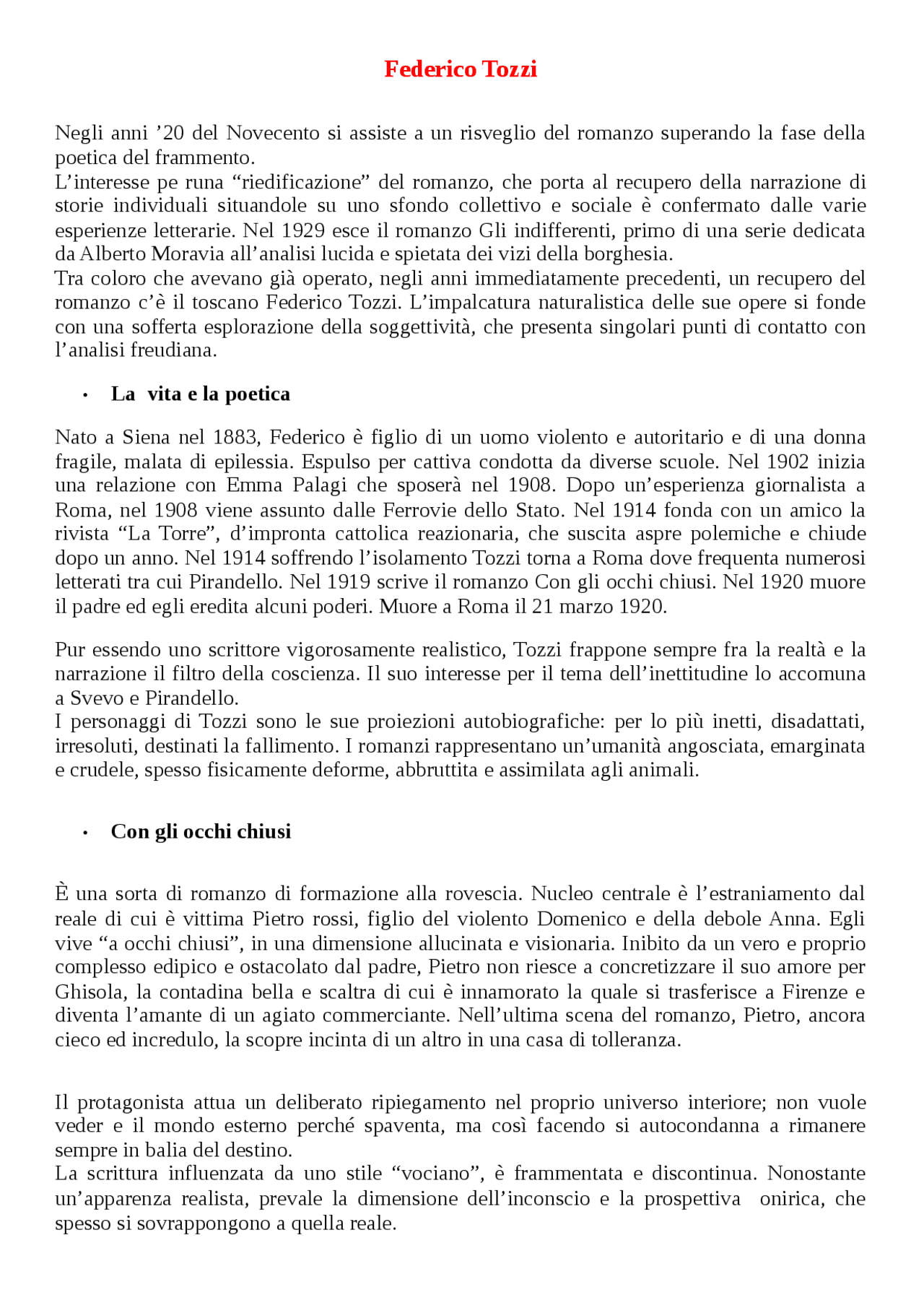 Riassunto Federico Tozzi Docsity