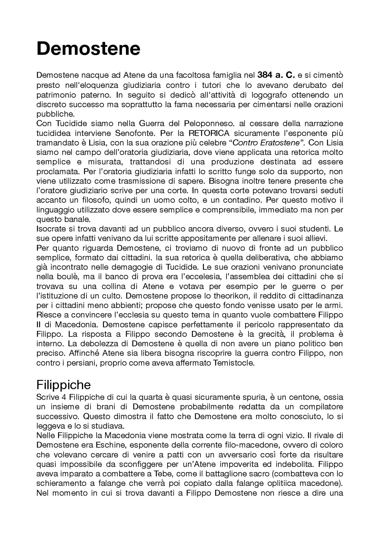 Appunti E Riassunto Sul Retore Demostene Docsity