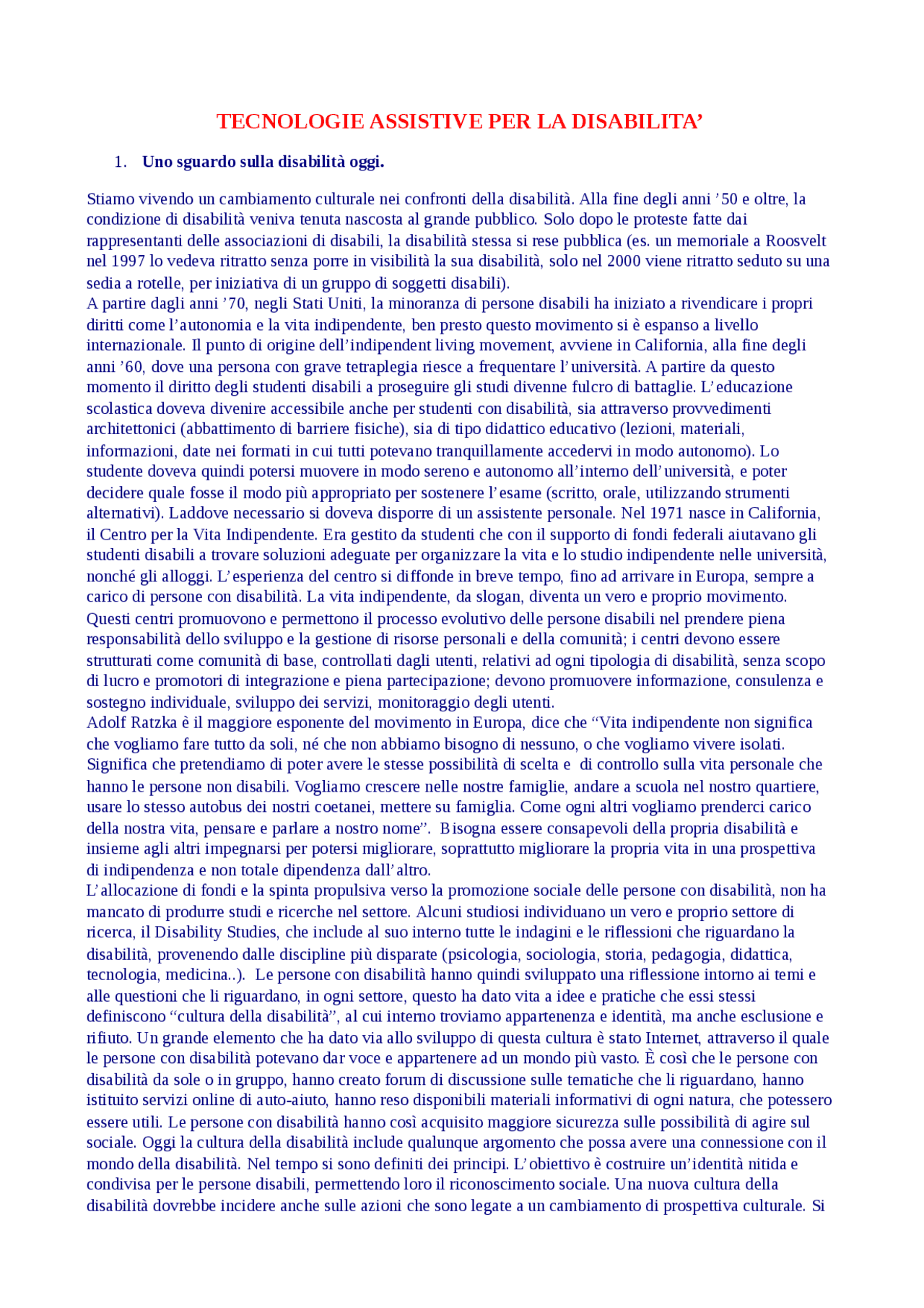 Tecnologie Assistive Per La Disabilità Docsity
