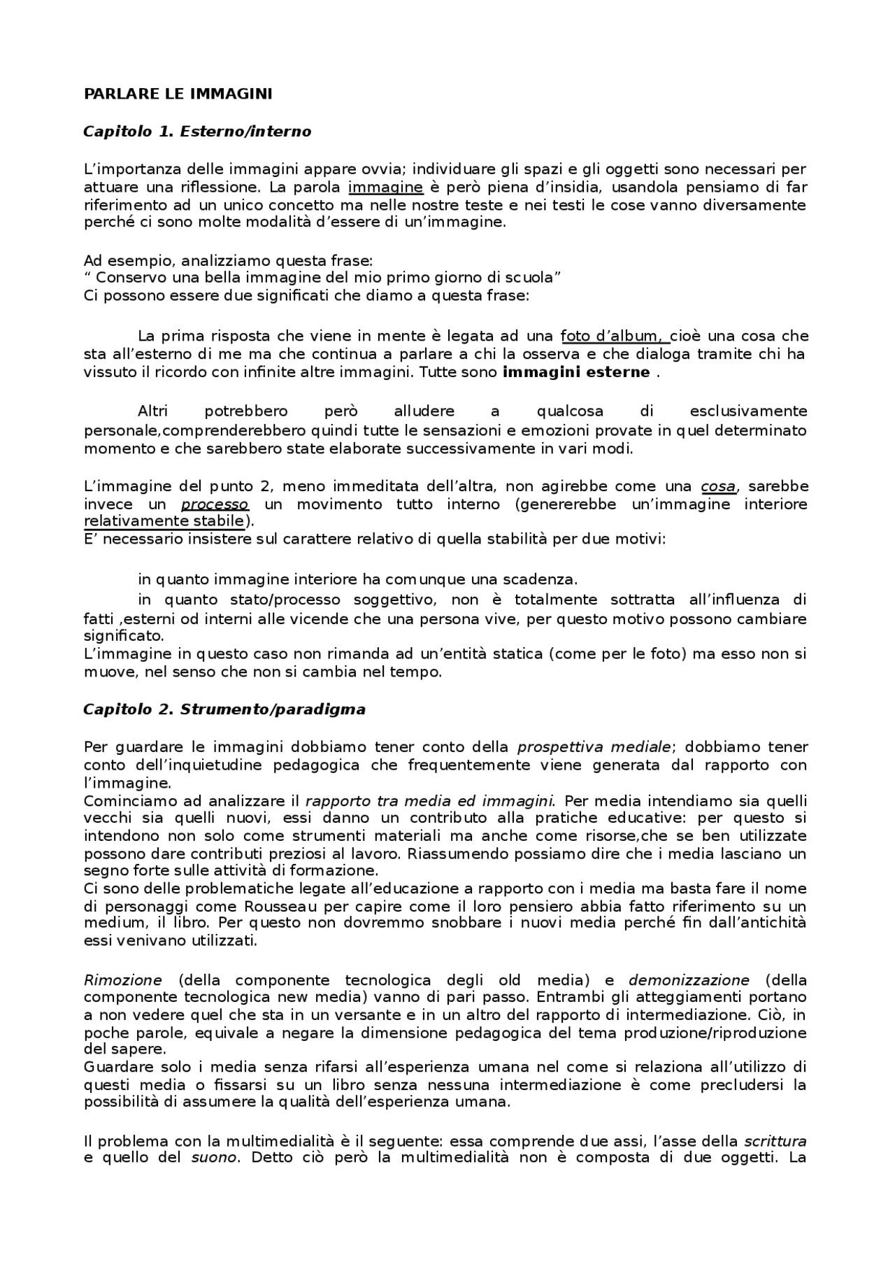 Riassunto Libro Parlare Le Immagini Docsity