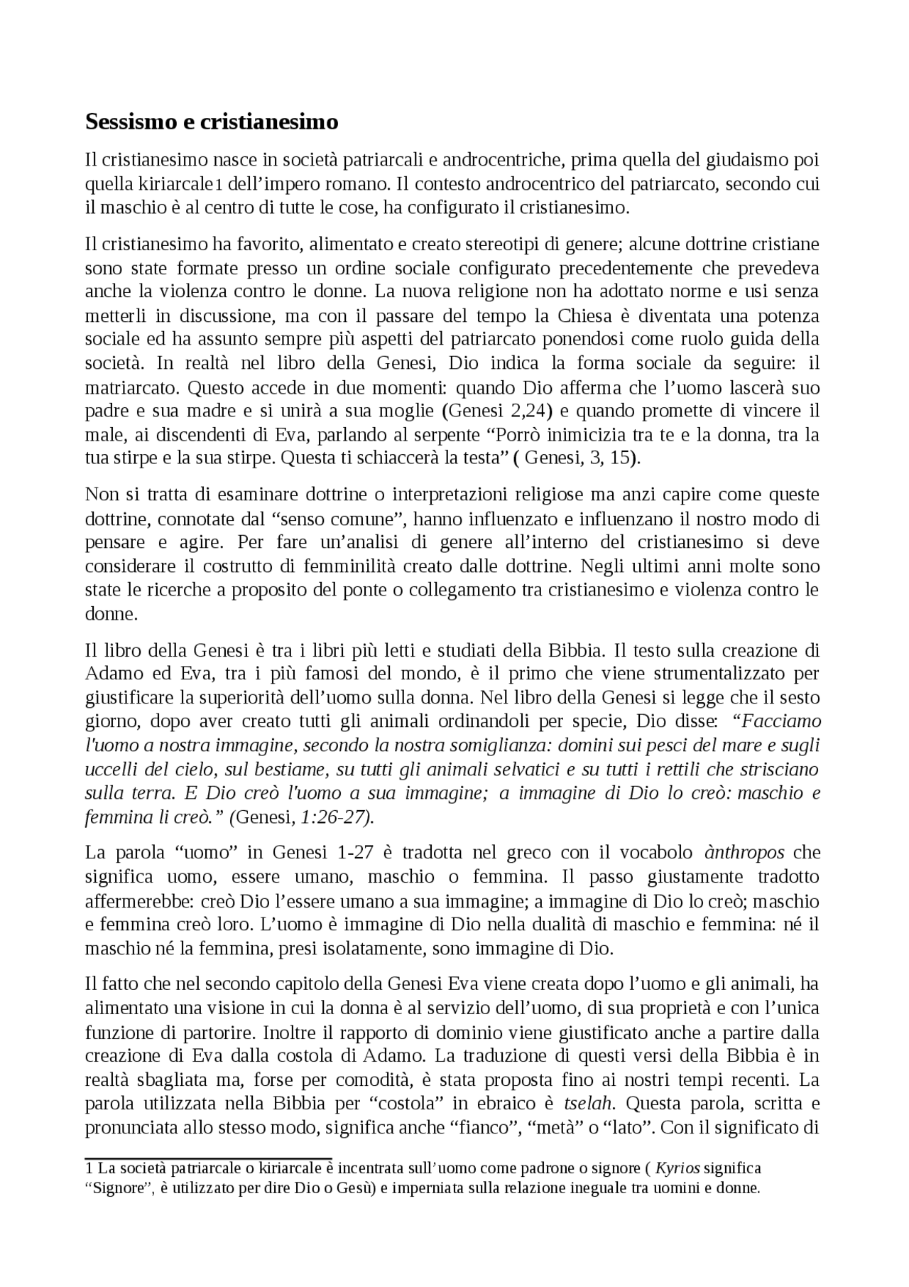 Sessismo e religione - Docsity