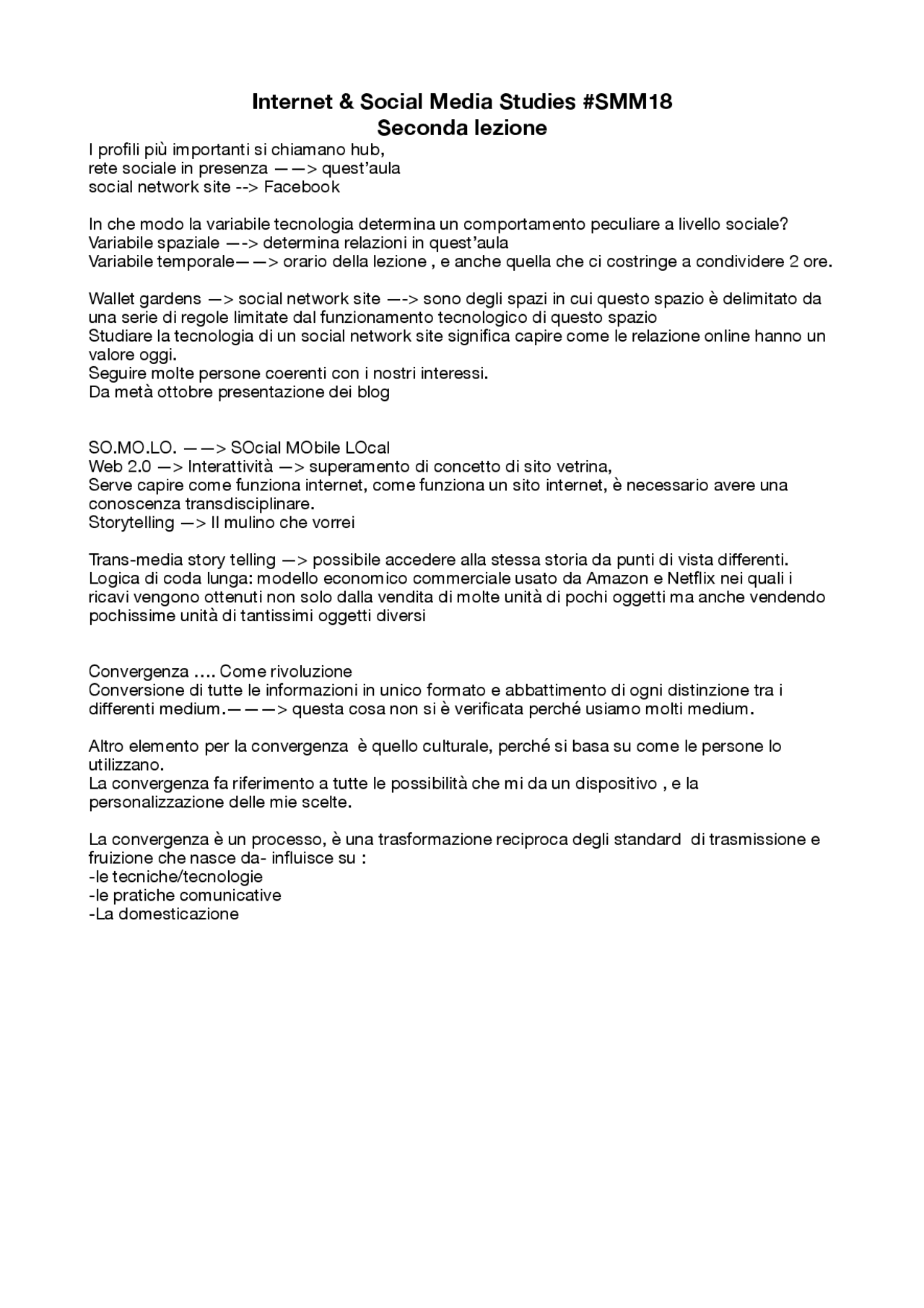 Internet e social media studies, la sapienza , appunti lezione - Docsity