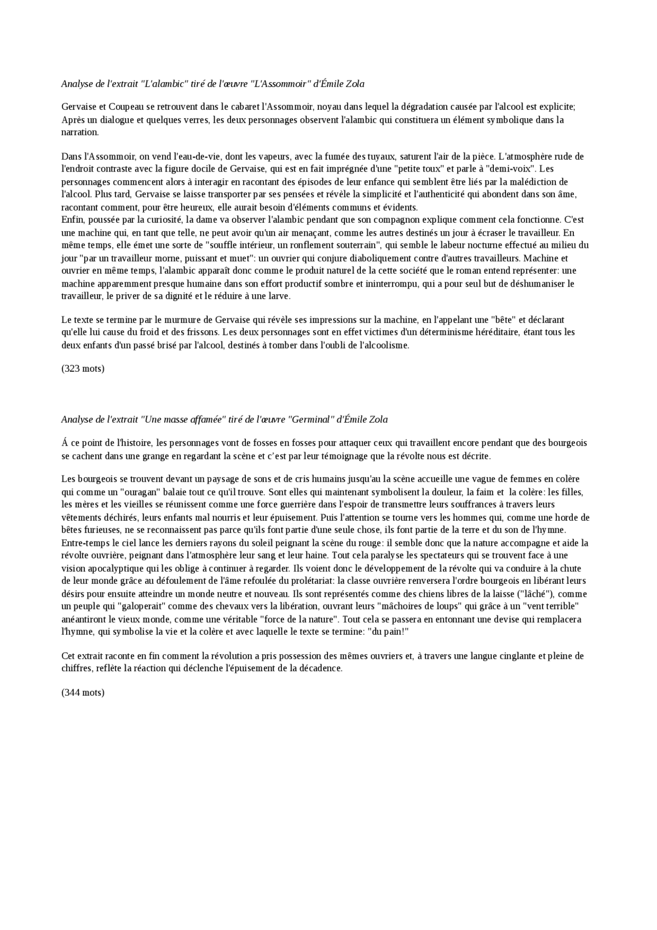 Analisi Estratti Delle Opere Di Zola Esercizi Di Francese Docsity