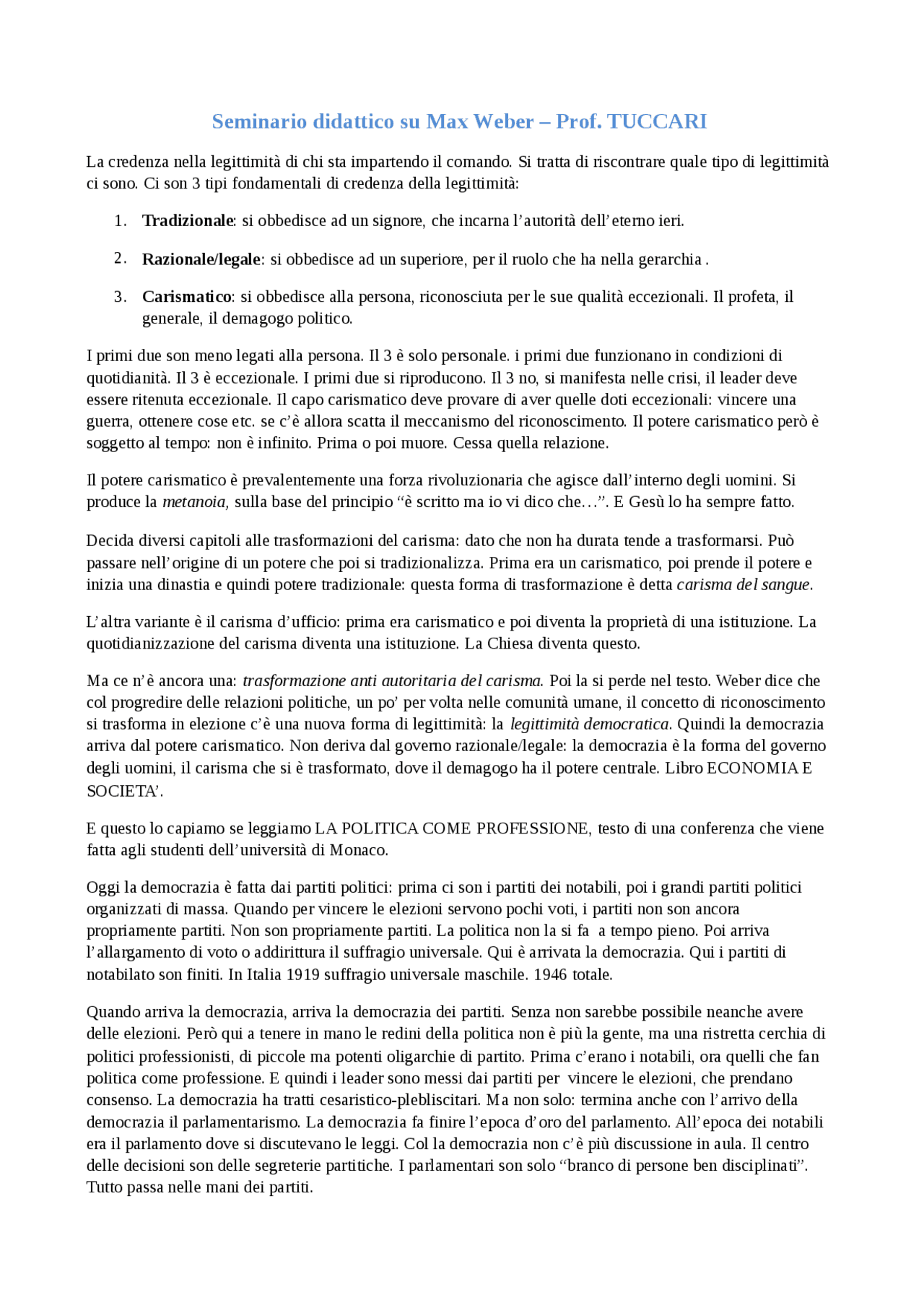 Seminario Su Max Weber Docsity