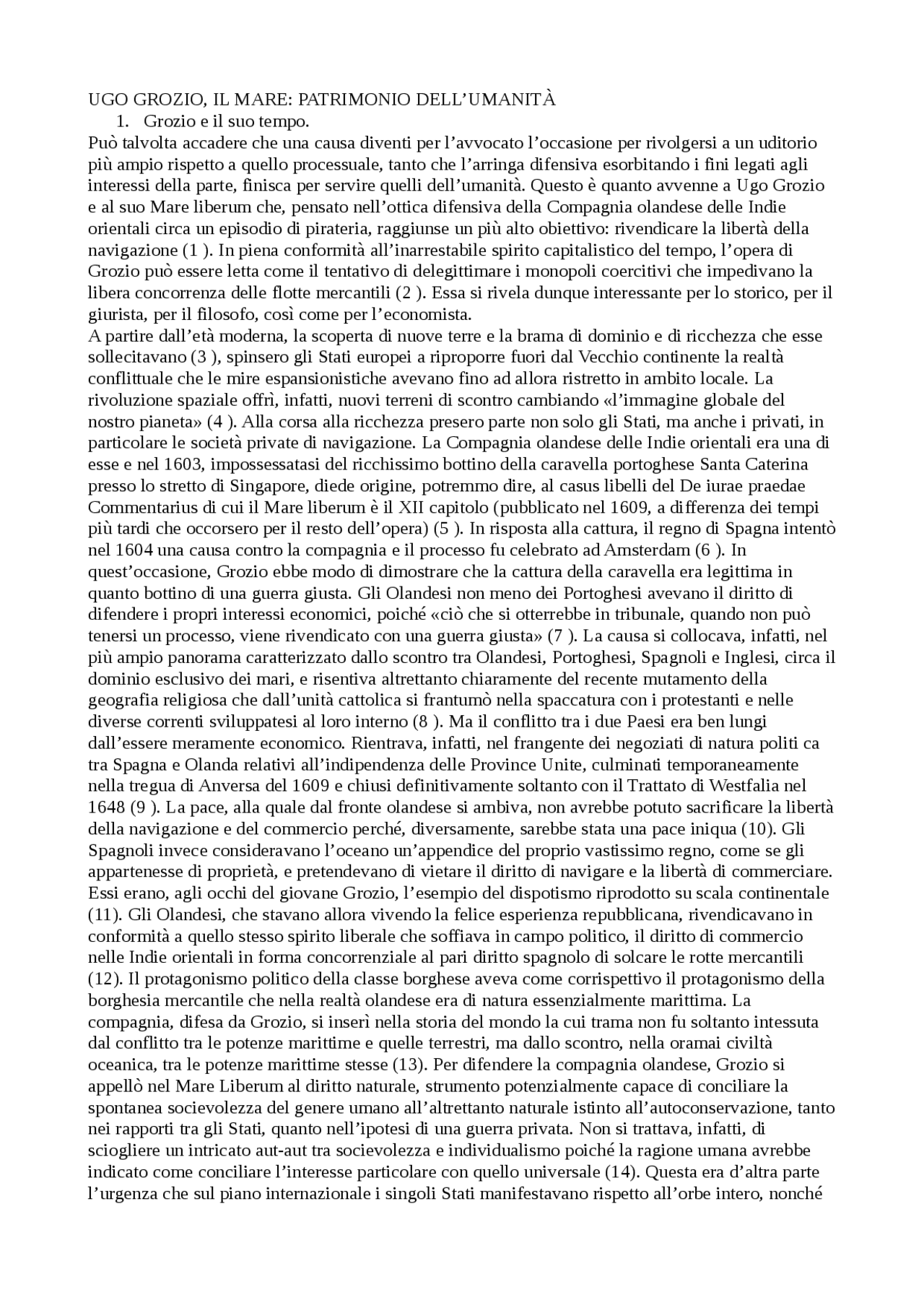 GROZIO e il Mare Liberum | Appunti di Filosofia del Diritto | Docsity