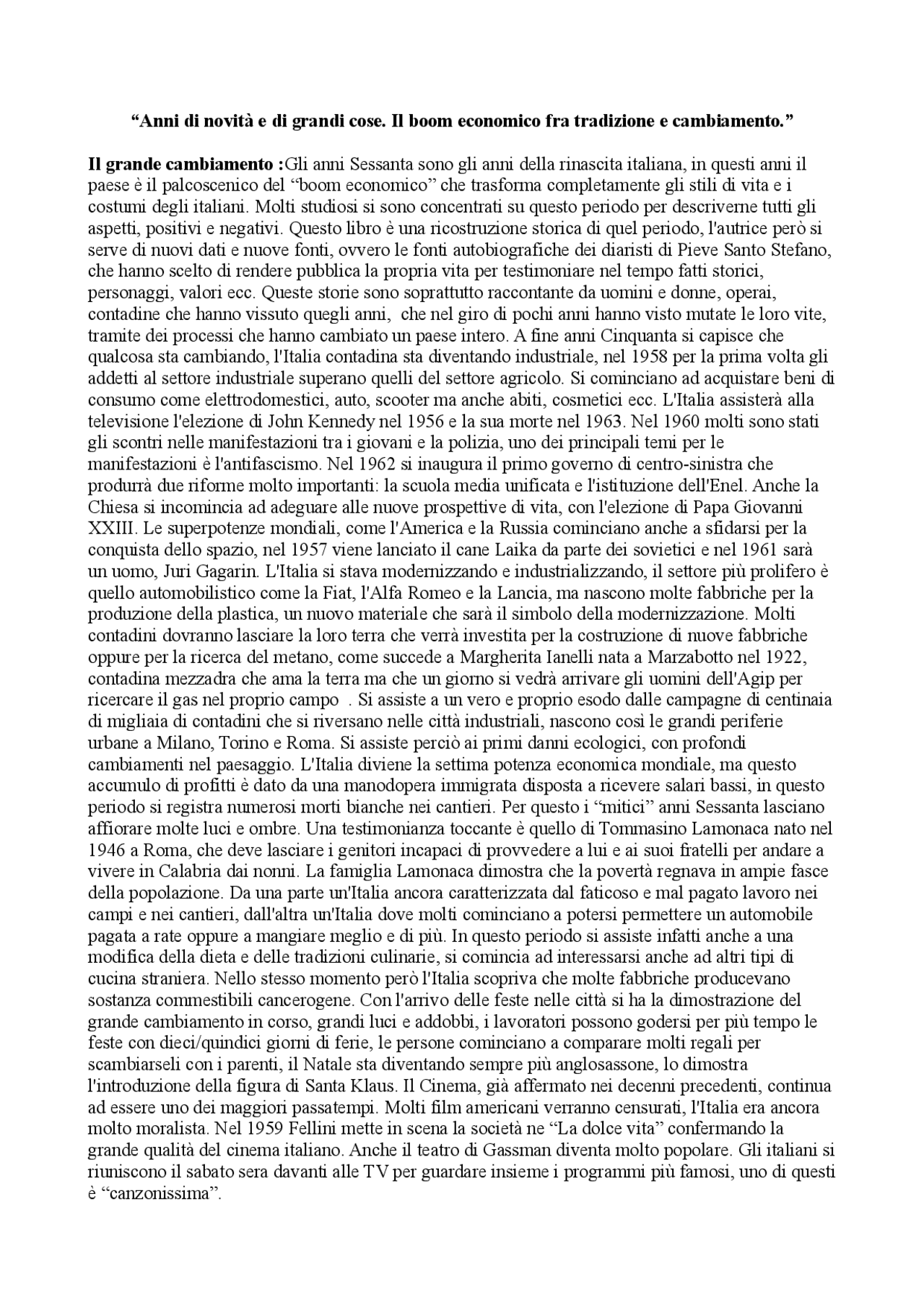 Anni Di Novità E Di Grandi Cose Docsity