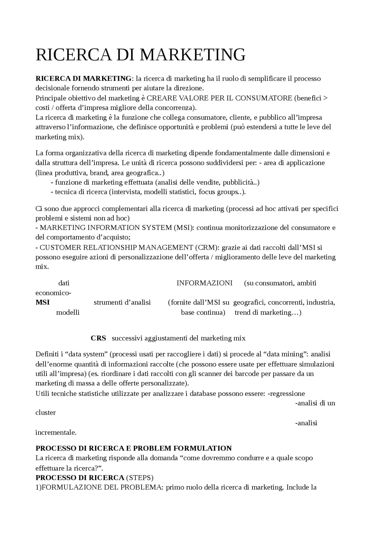 Appunti Di Ricerca Di Marketing Docsity