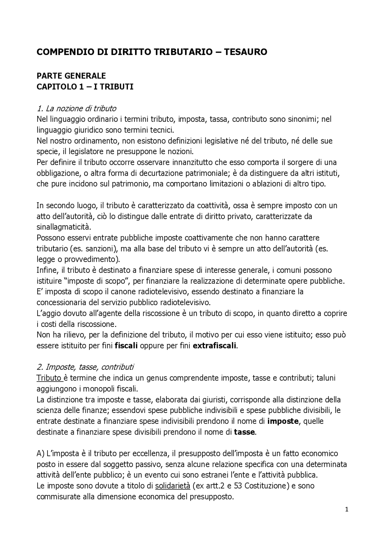 Compendio Di Diritto Tributario Tesauro Docsity