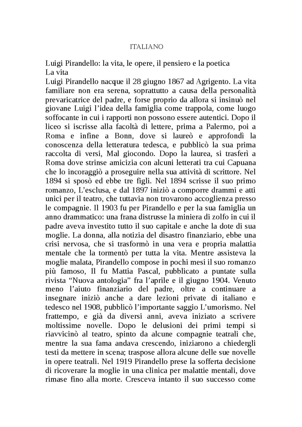 Luigi Pirandello Docsity