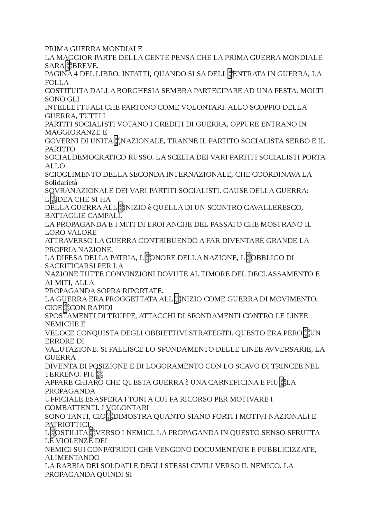 Riassuto Prima Guerra Mondiale Docsity