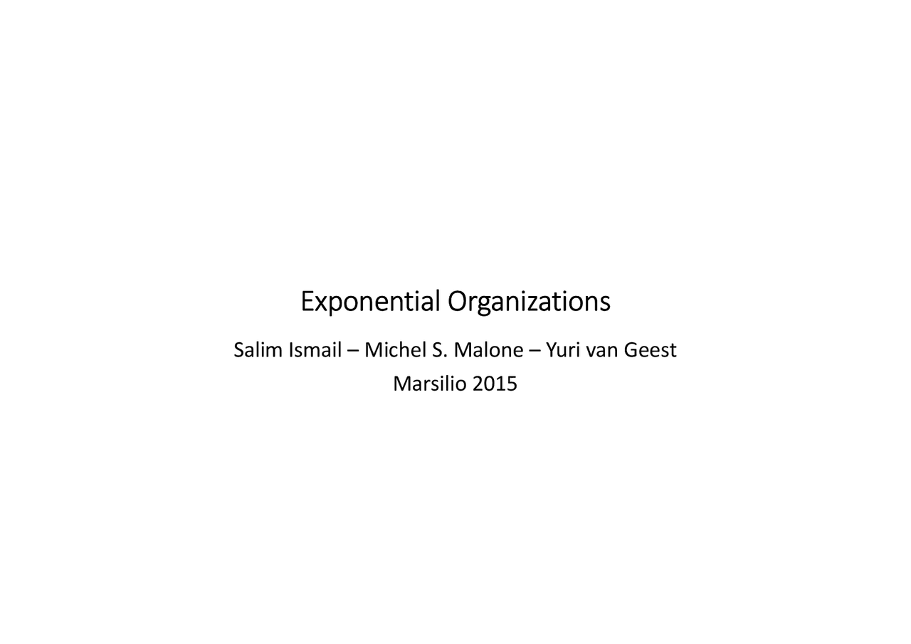 Exponential Organization Salim Ismail - Docsity