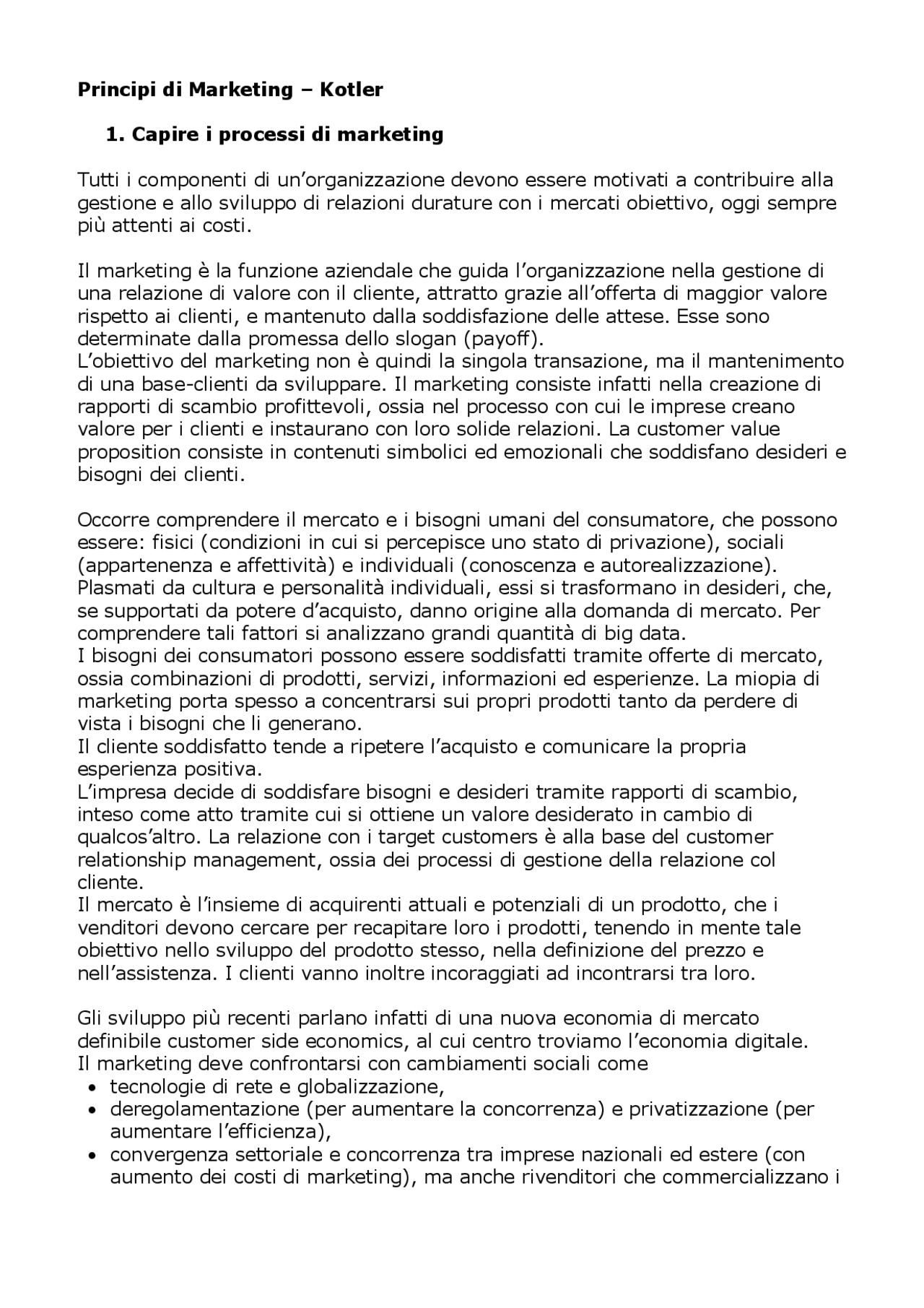 Riassunto Principi Di Marketing Kotler Docsity